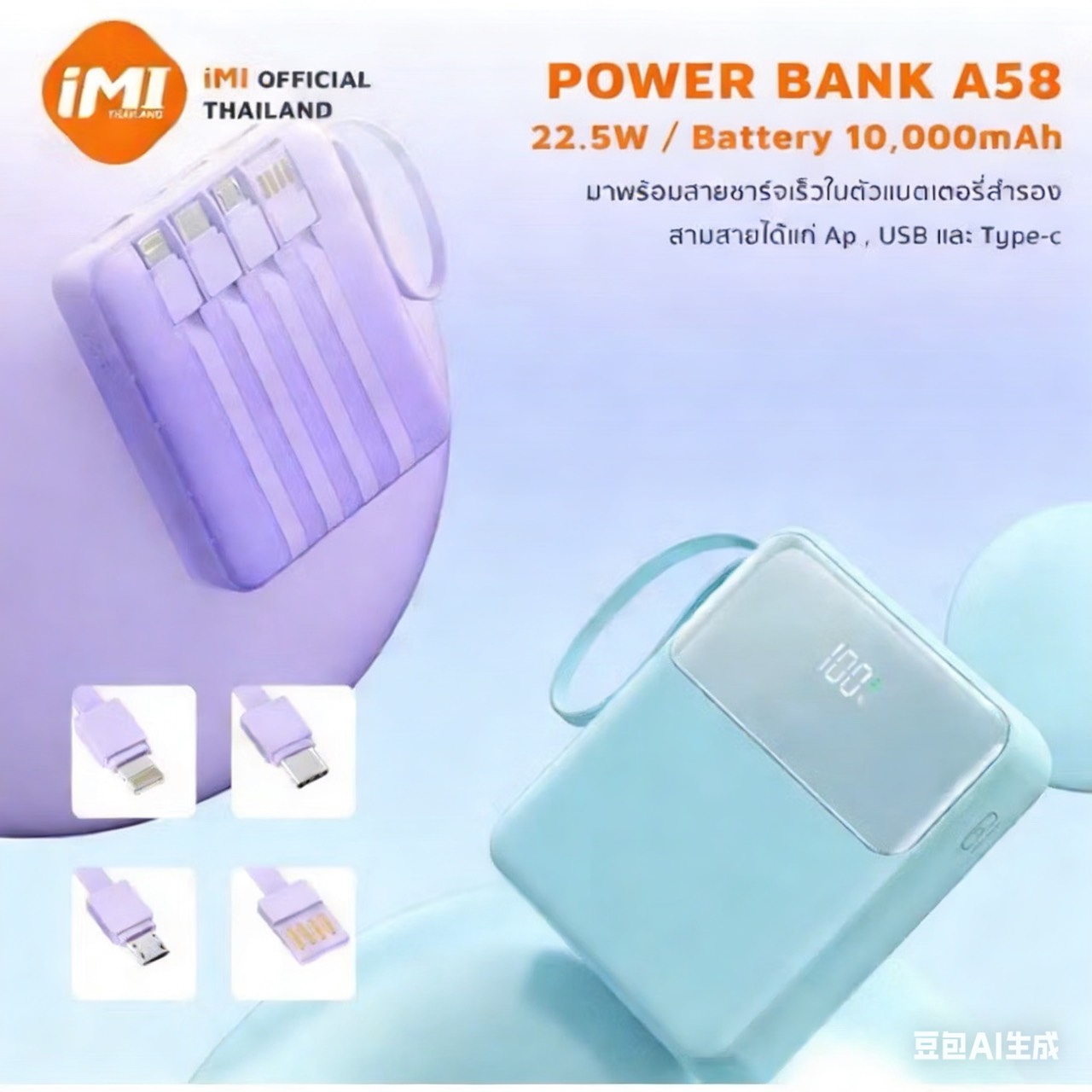 iMI power bank 20000mAh ชาร์จเร็ว22.5W มีสายชาร์จในตัว พาวเวอร์แบงค์ ...