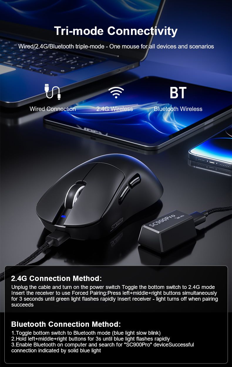เมาส์ไร้สาย - AULA SC900 Pro / Max - Wireless Mouse Macro 8K PAW3395/PAW3950 รับประกัน 2 ปี ...