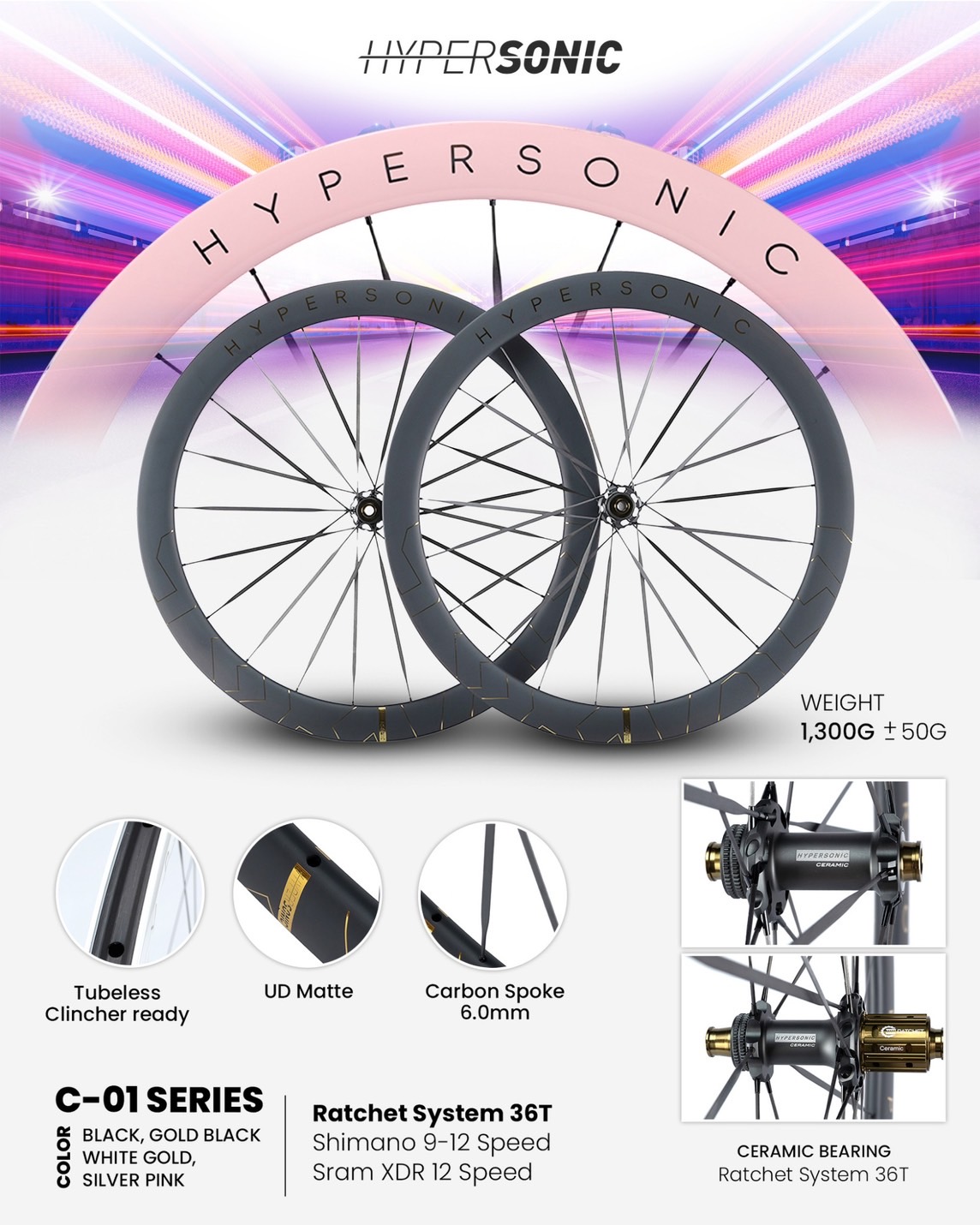 HYPERSONIC C-01 Series ล้อคาร์บอน Ratchet System 36T Carbon Spoke 6.0mm ...
