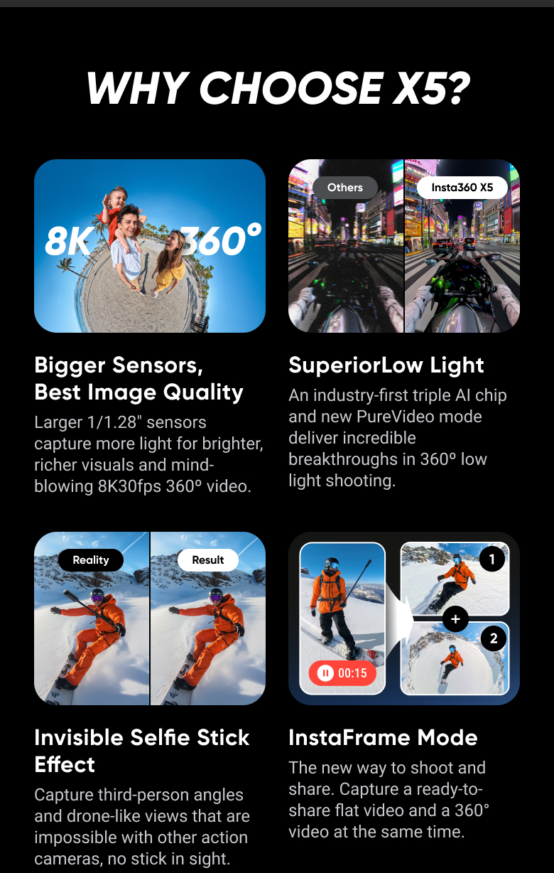 【พร้อมส่ง】Insta360 X5 8K Pocket 360 Action Camera | Shopee Thailand