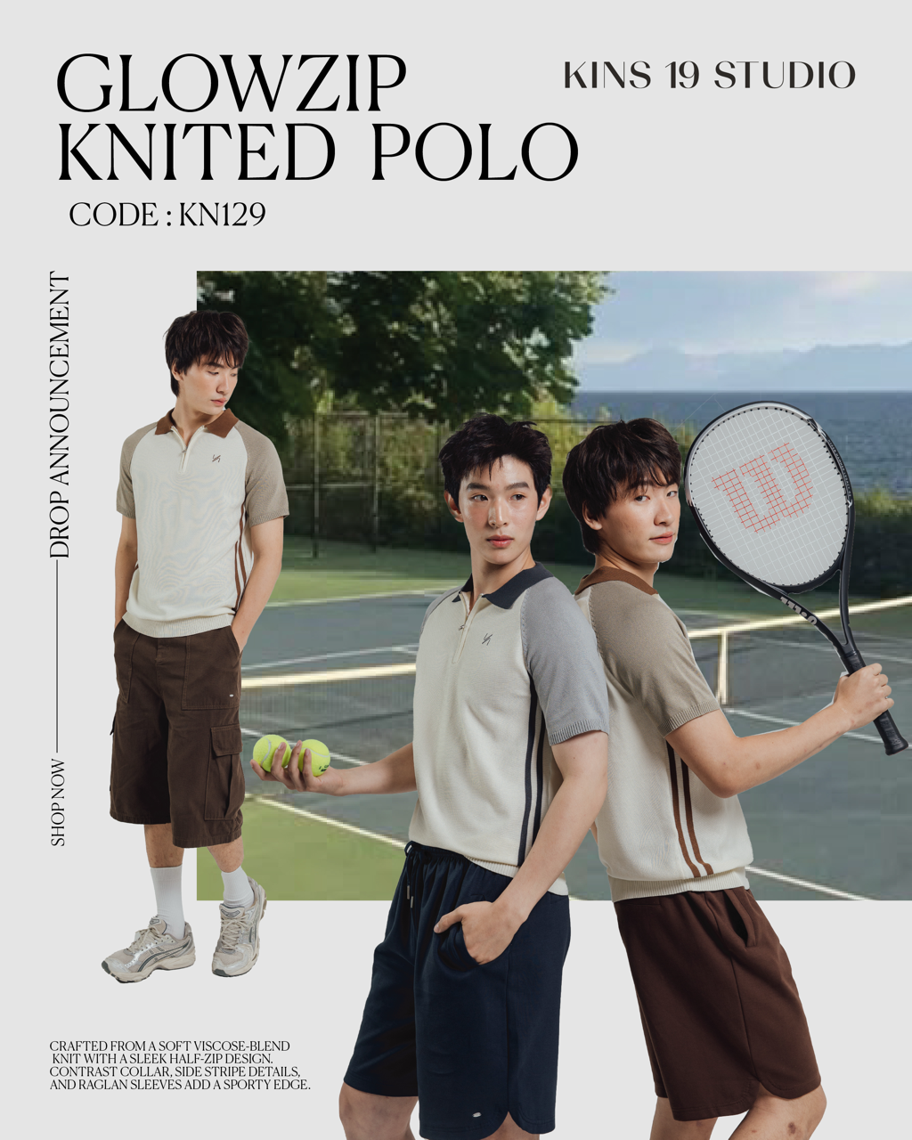 KINS 19 STUDIO | GLOWZIP KNIT POLO เสื้อโปโลคินส์ [KN129] | Shopee Thailand