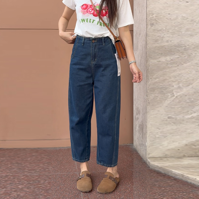 GHAOHES กางเกงยีนส์ยืด 9 ส่วน เอวสูงสไตล์วินเทจ ดูผอมสำหรับสาวไซส์ใหญ่ #V125 | Shopee Thailand