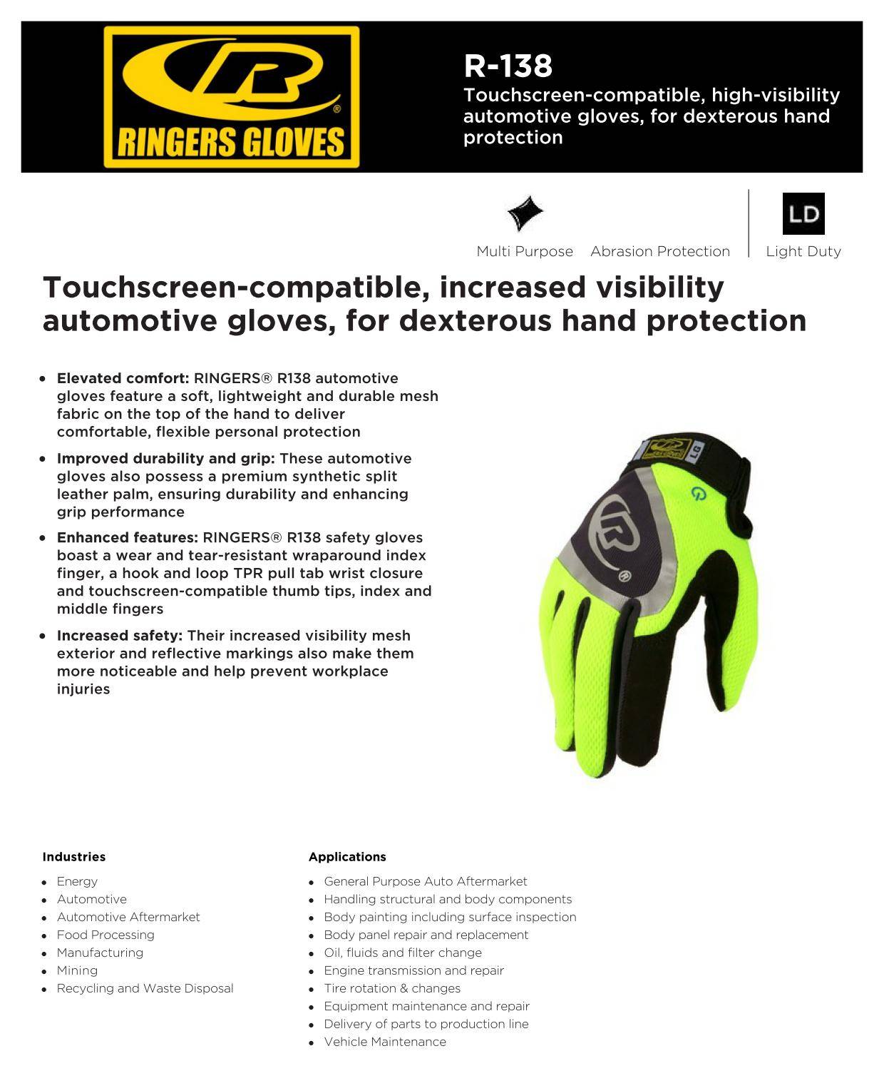 ถุงมือสำหรับงาน TOUCHSCREEN ยี่ห้อ ANSELL รุ่น RINGER R138 ถุงมือขี่มอ ...