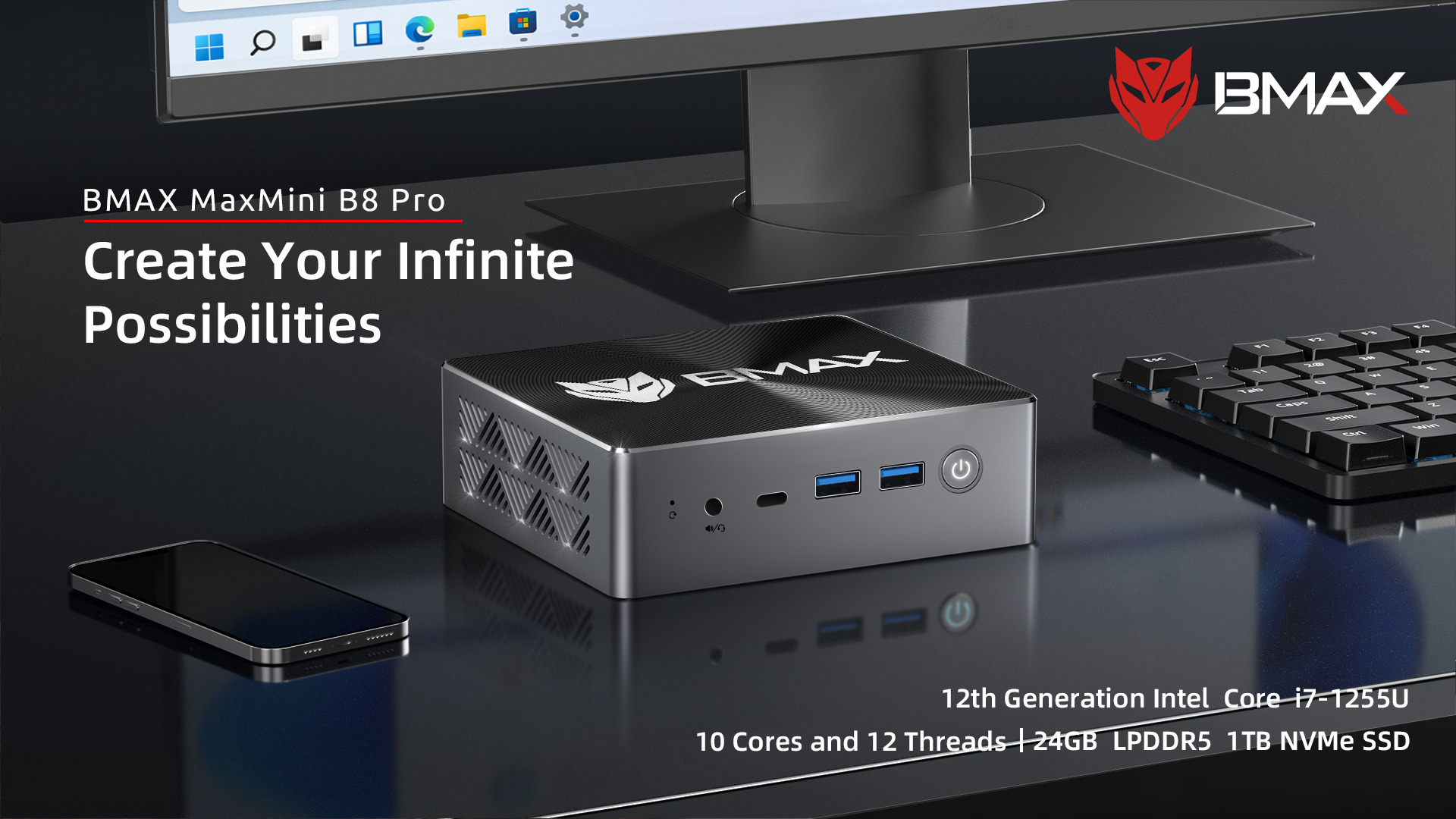 BMAX B8 Pro Mini PC มินิพีซี Windows 11 CPU Intel® Core™ i7 1255U 10C ...