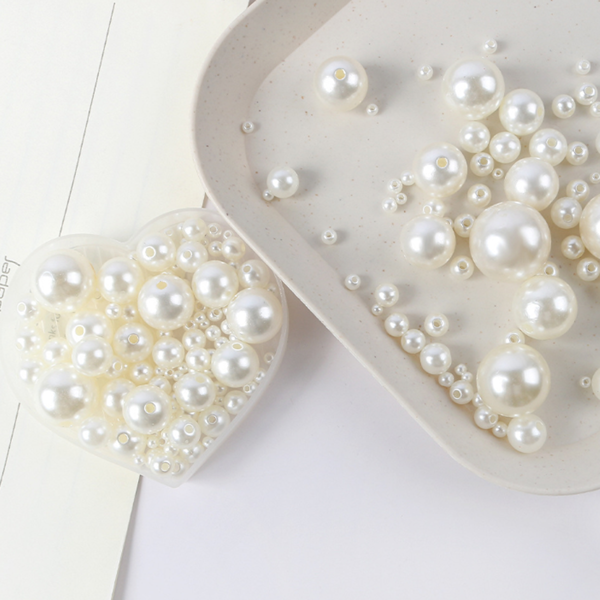ลูกปัดไข่มุกจําลอง ABSไข่มุกกลม รูตรง ขนาด 3-20mm กำไลข้อมือ DIY และ ...