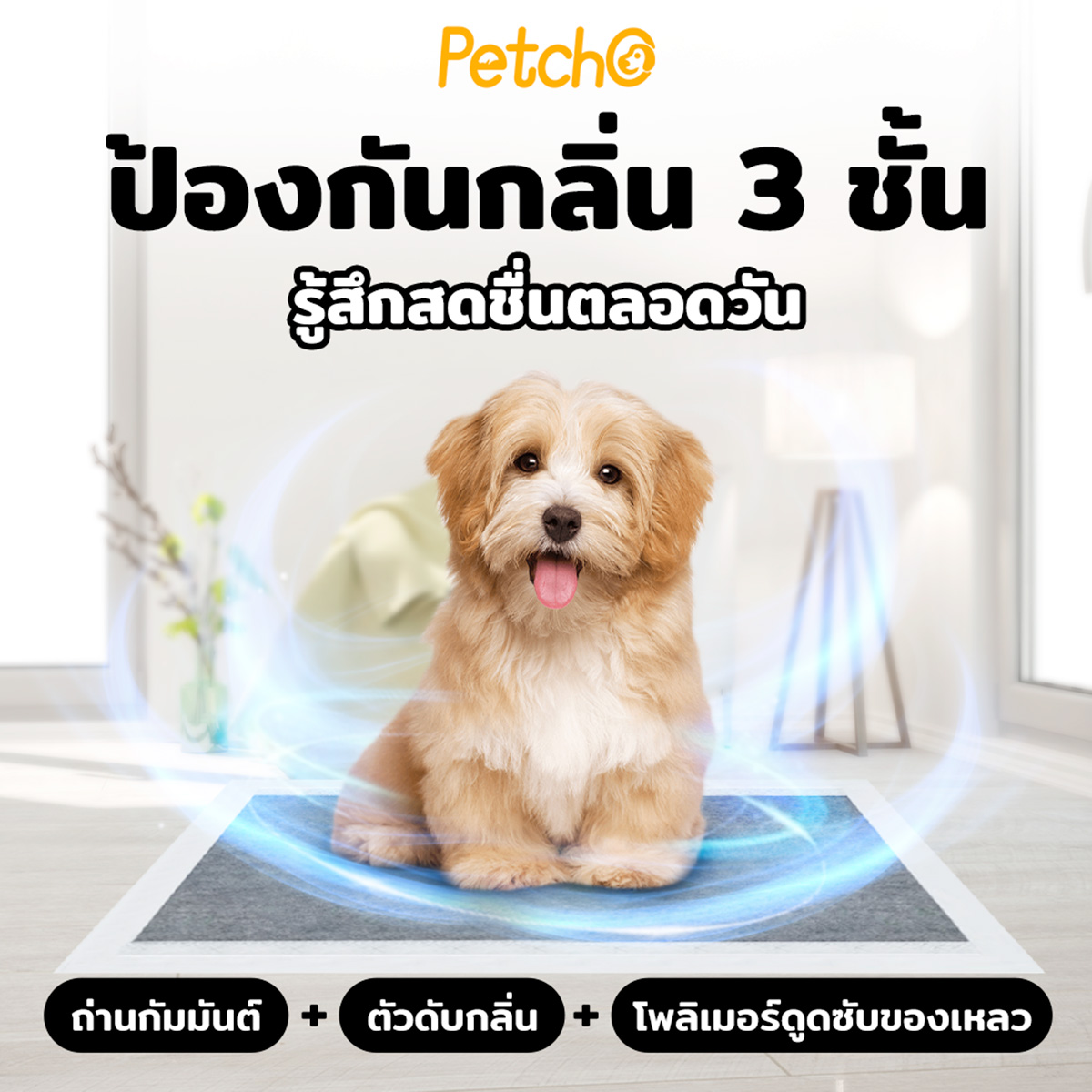 PetStern แผ่นรองฉี่สุนัข ถ่านไม้ไผ่ควบคุมกลิ่น ข้นขึ้น ป้องกันกลิ่น 3 ชั้น ถ่านกัมมันต์ + ตัวดับ ...