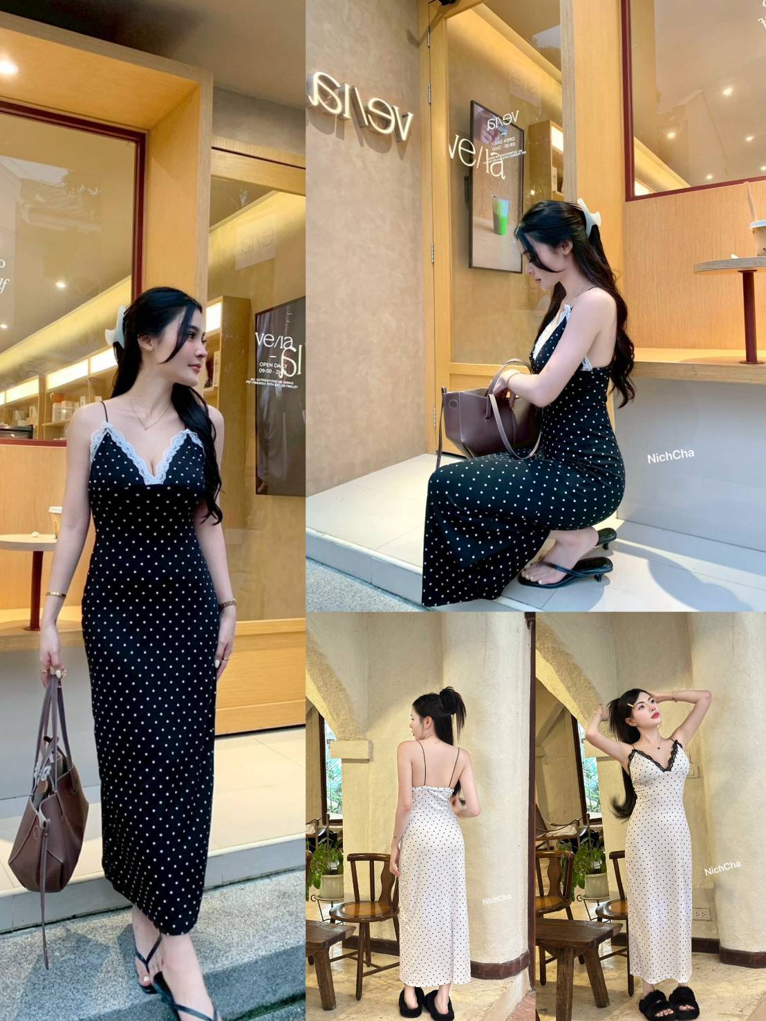 【NICHCHA】 NC 77200 เดรสยาวผ้ายืด ใส่สบาย ทรงสวยเป๊ะ แต่งลูกไม้เพิ่มความเซ็กซี่ที่หน้าอก บอกเลย ...