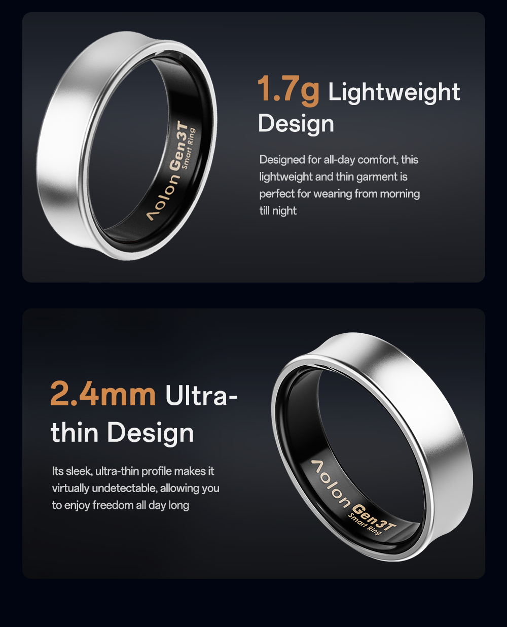 Aolon Ring Gen 3T แหวนอัจฉริยะ 1.7g น้ำหนักเบาพิเศษ แหวนสุขภาพ กันน้ำ ...