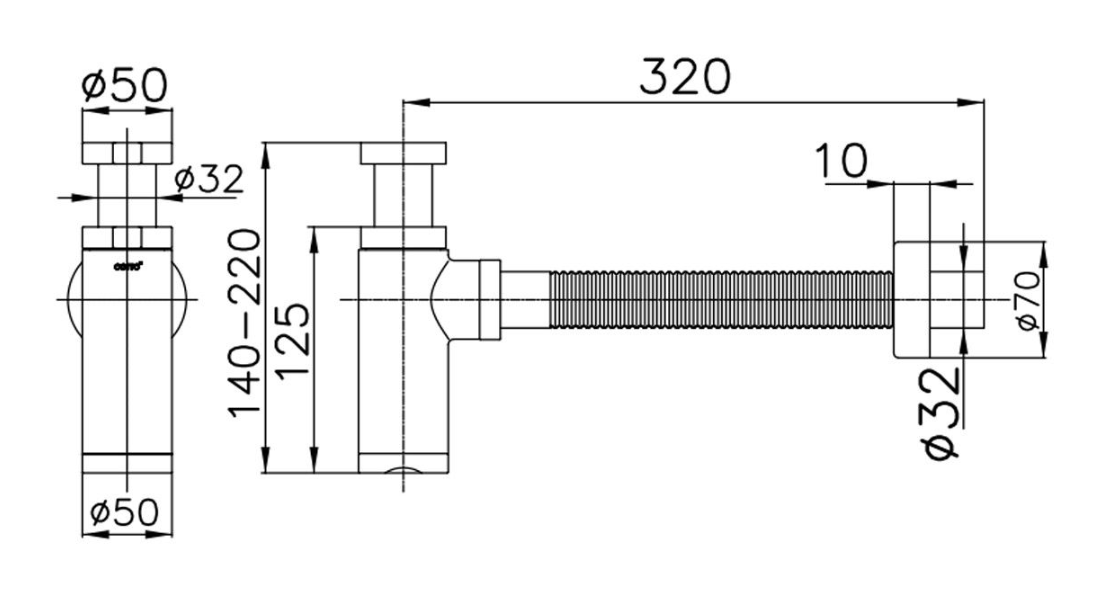 COTTO CT6814AX(HM) ท่อน้ำทิ้งอ่างล้างหน้าทรงกระบอก 32 ซม. แบบปรับท่อได้ ...