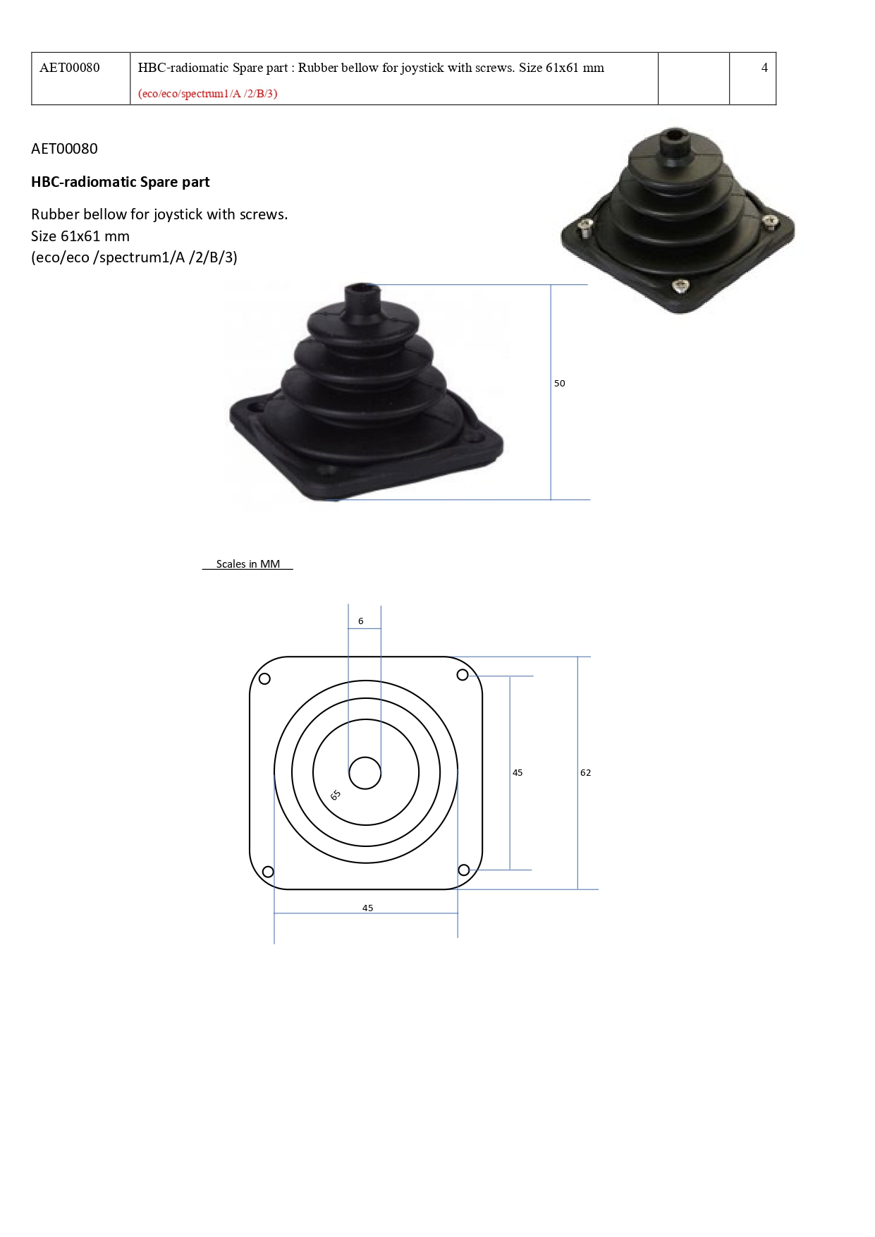 Rubber Bellow (4 MOVEMENT) JOYSTICK HBC Remote Control, spectrum 1/A/2 ...
