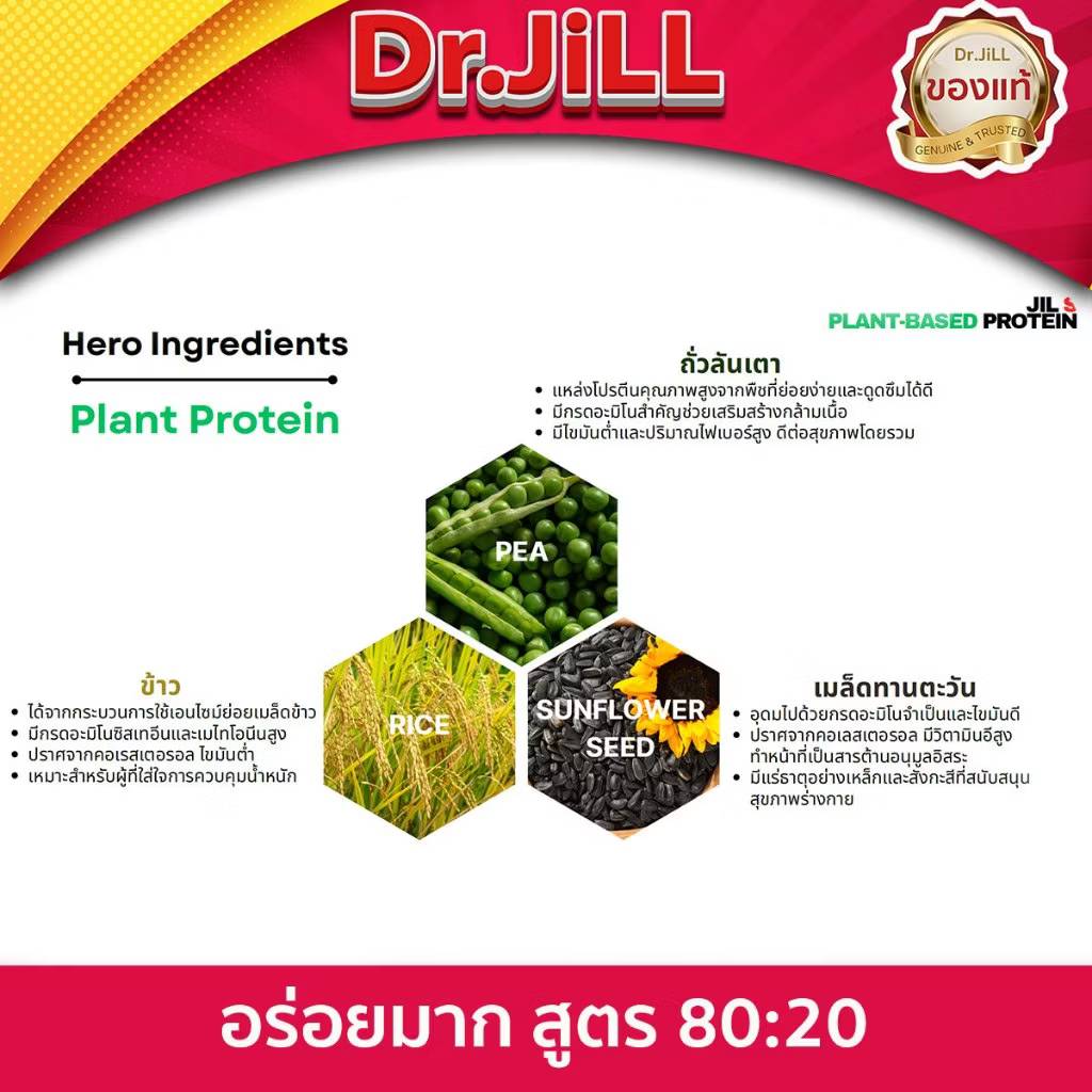 Dr.JiLL JIL S Plant-Based Protein 400 g โปรตีนจากพืช มี 4 รสชาติ โปรตีน ...