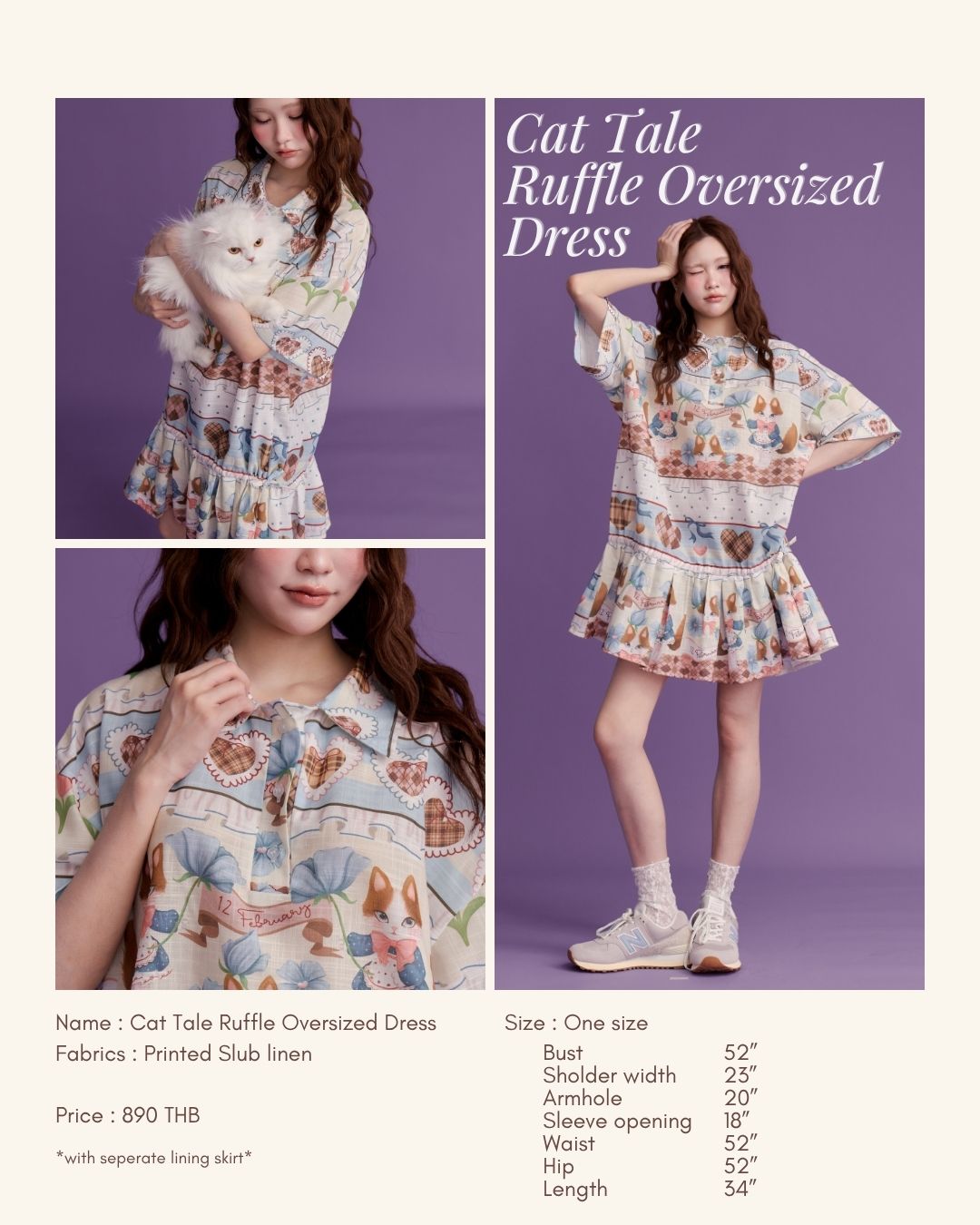 (จัดส่ง 25 พ.ย.)12FEBRUARY | CAT TALE RUFFLE OVERSIZED DRESS | Shopee ...