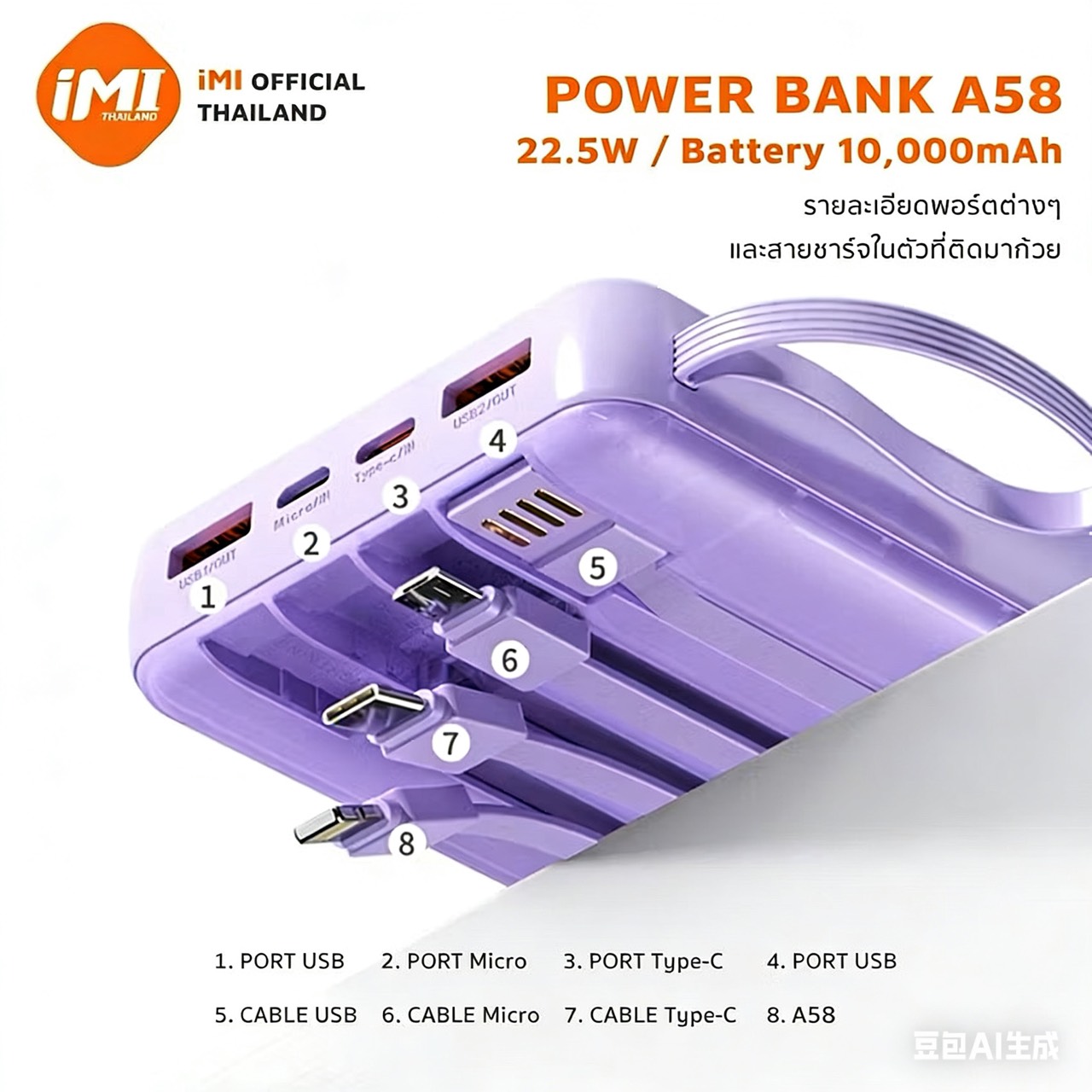 iMI power bank 20000mAh ชาร์จเร็ว22.5W มีสายชาร์จในตัว พาวเวอร์แบงค์ ...
