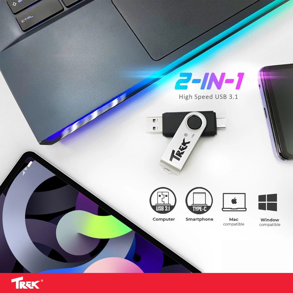 Trek TD DUO แฟลชไดร์ฟ Type C & A | 2 in 1 Dual Drive USB 3.1 Type C ...