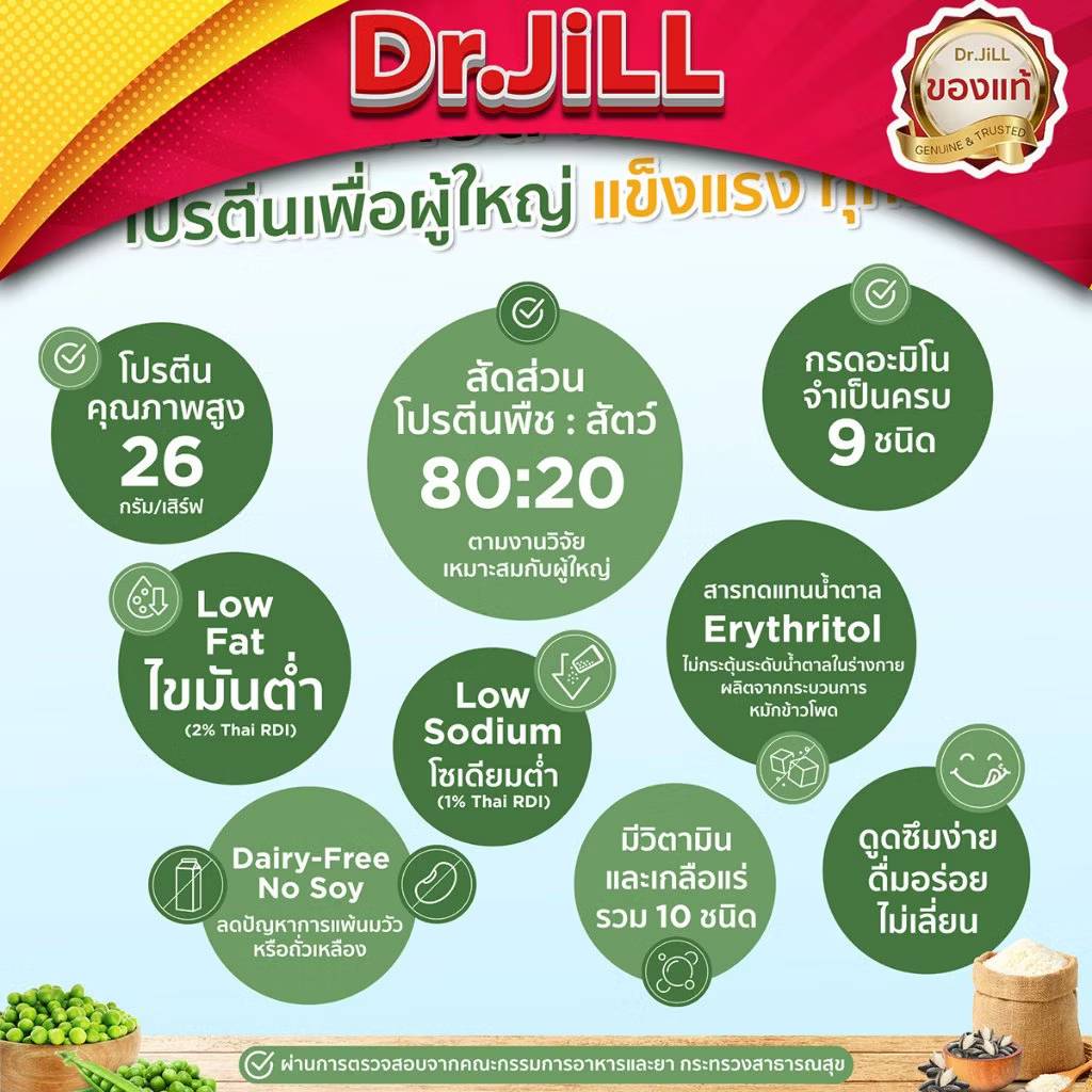 Dr.JiLL JIL S Plant-Based Protein 400 g โปรตีนจากพืช มี 4 รสชาติ โปรตีน ...