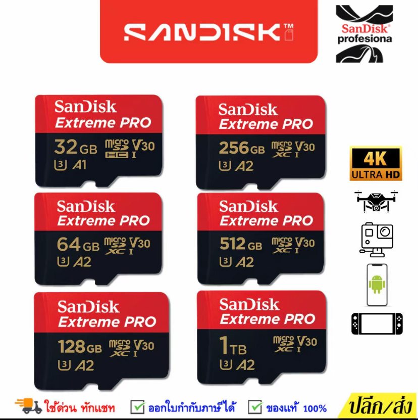 SanDisk Extreme Pro Micro SD Card 5K SDXC 16GB 32GB 64GB 128GB 256GB ...