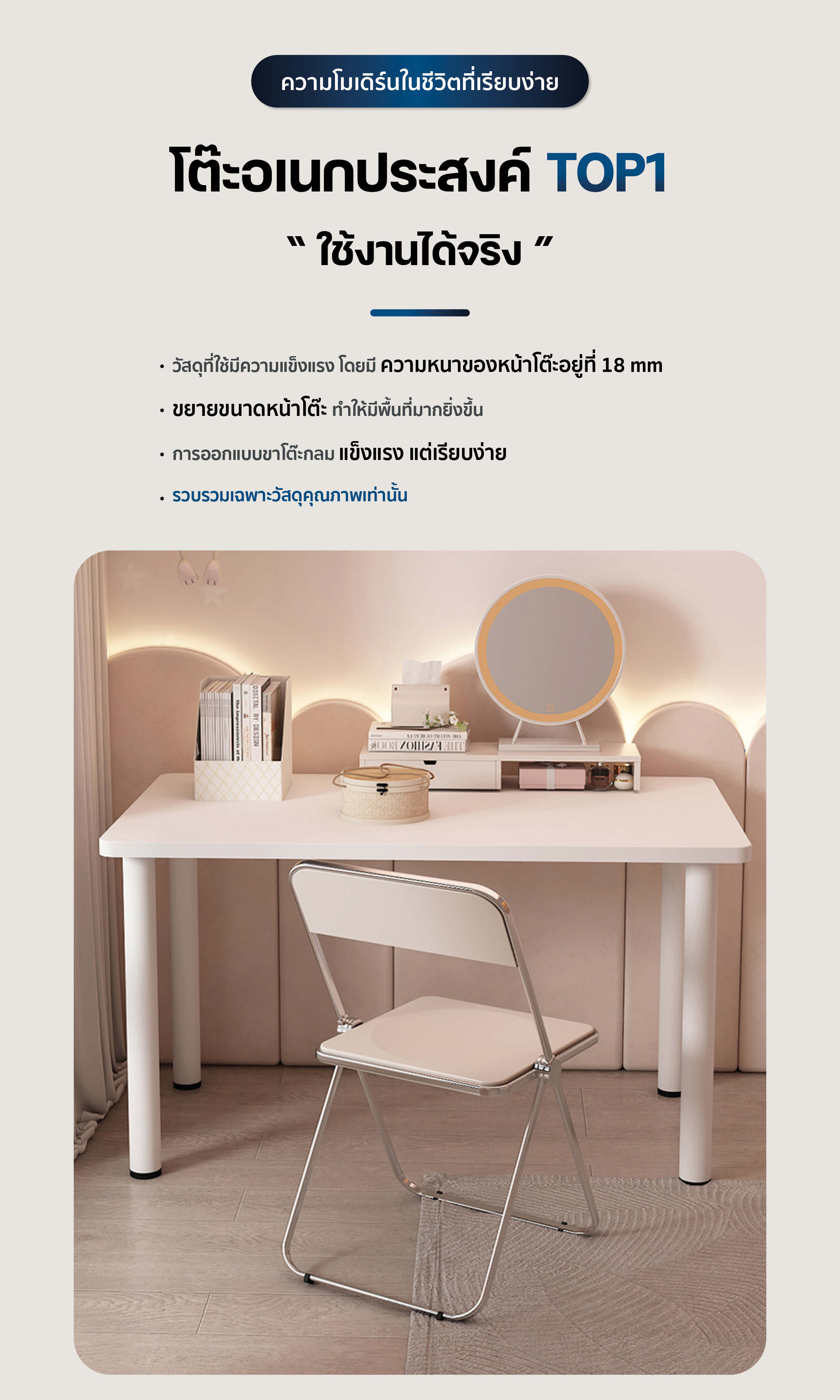 Docey โต๊ะทำงานสีขาวแผ่นหนา โต๊ะอ่านหนังสือ IKEA สไตล์โมเดิร์น 80/100 ...
