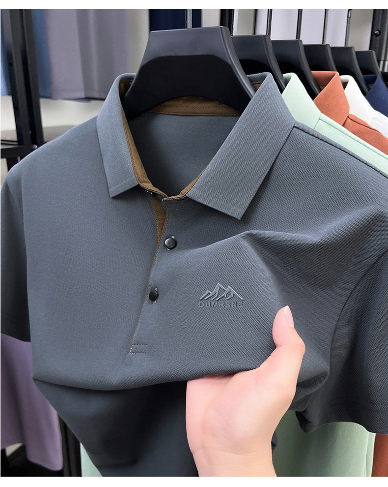 DIV POLO-1099-XSผู้ชายผ้าฝ้ายแท้เสื้อโปโลปกปักแขนสั้นสีทึบสบายๆทุกการ ...