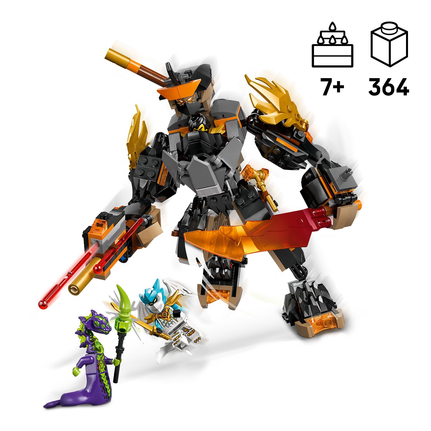 LEGO NINJAGO 71854 Cole's Mission Mech & Dragon Zane (364pcs ...