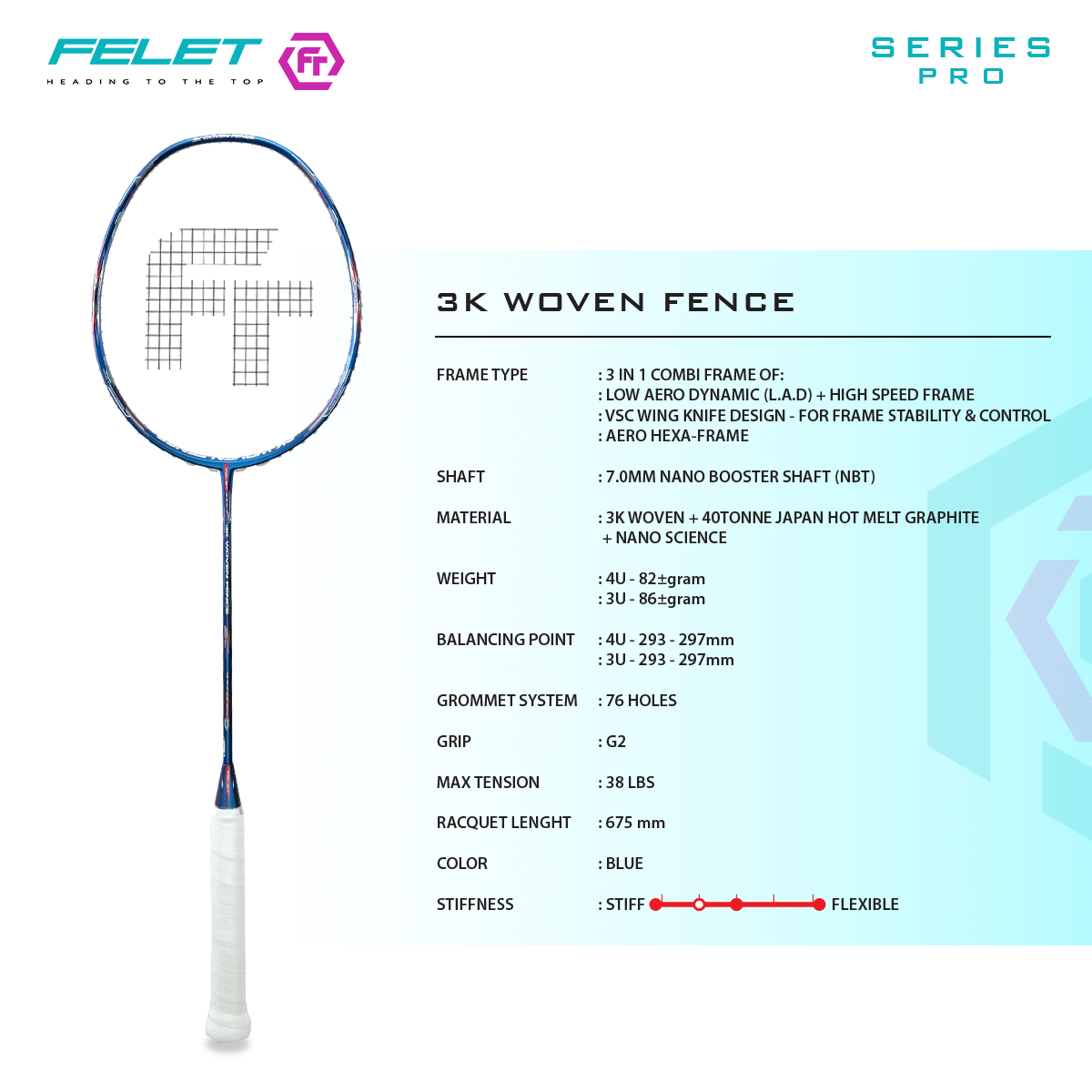 FELET ไม้แบดมินตัน รุ่น 3K WOVEN FENCE (NG KA LONG) แถมเอ็น + กริป คละ ...