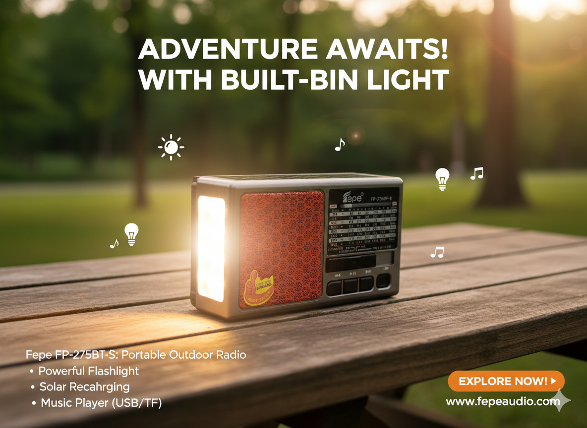 วิทยุFM-โซล่าเซลล์ FP-275BT-S ไฟฉาย LED แบตเตอรี่ลิเธียม แถมฟรีสายชาจ ...