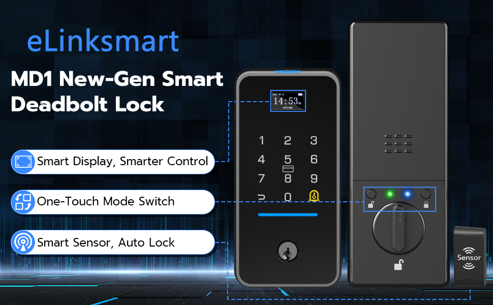 Smart Deadbolt Lock with Auto Lock Sensor, Fingerprint Keyless Entry ...