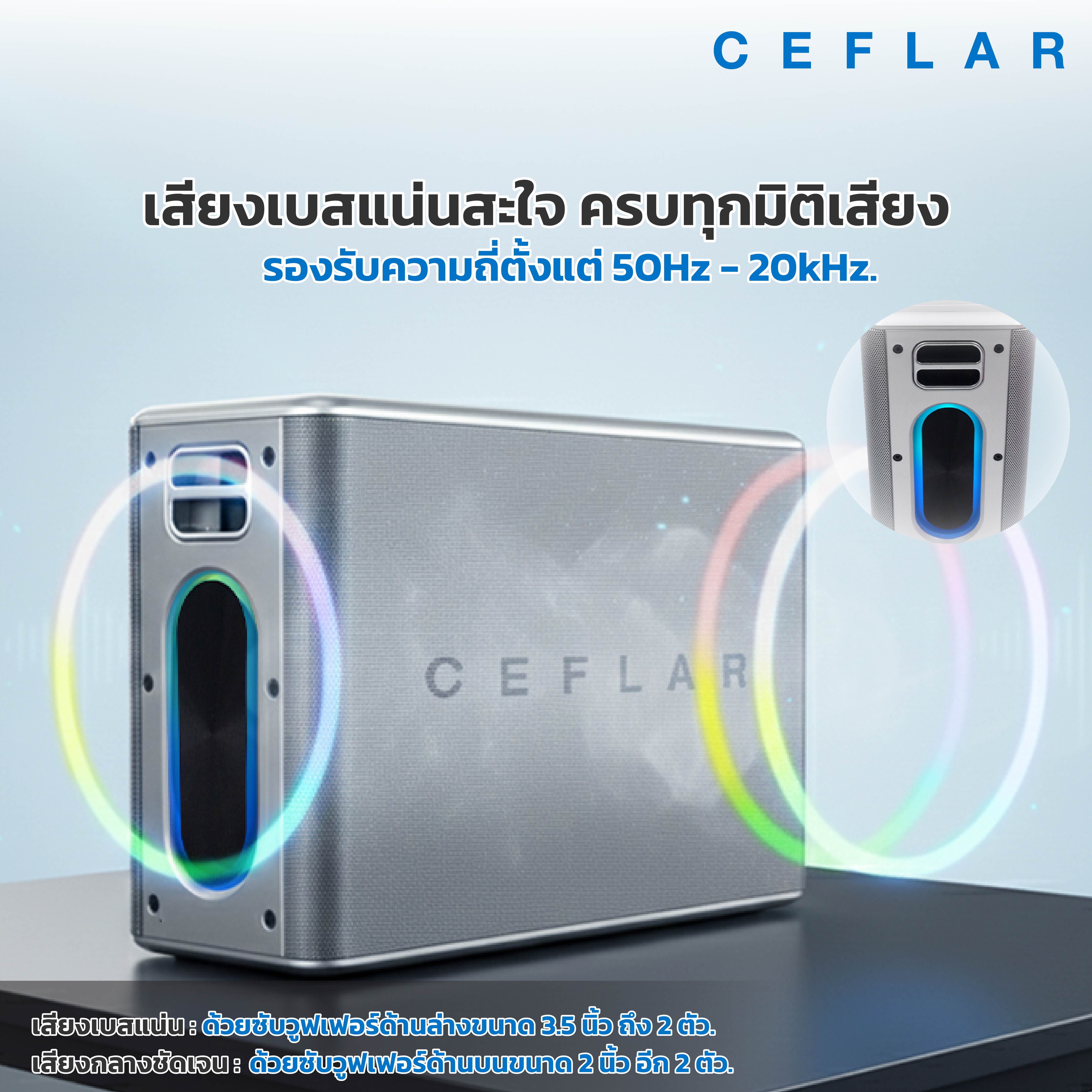 CEFLAR ลำโพงบลูทูธพกพา VOX PRO V60 พร้อมไมโครโฟนไร้สายคู่ แบตเตอรี่ ...