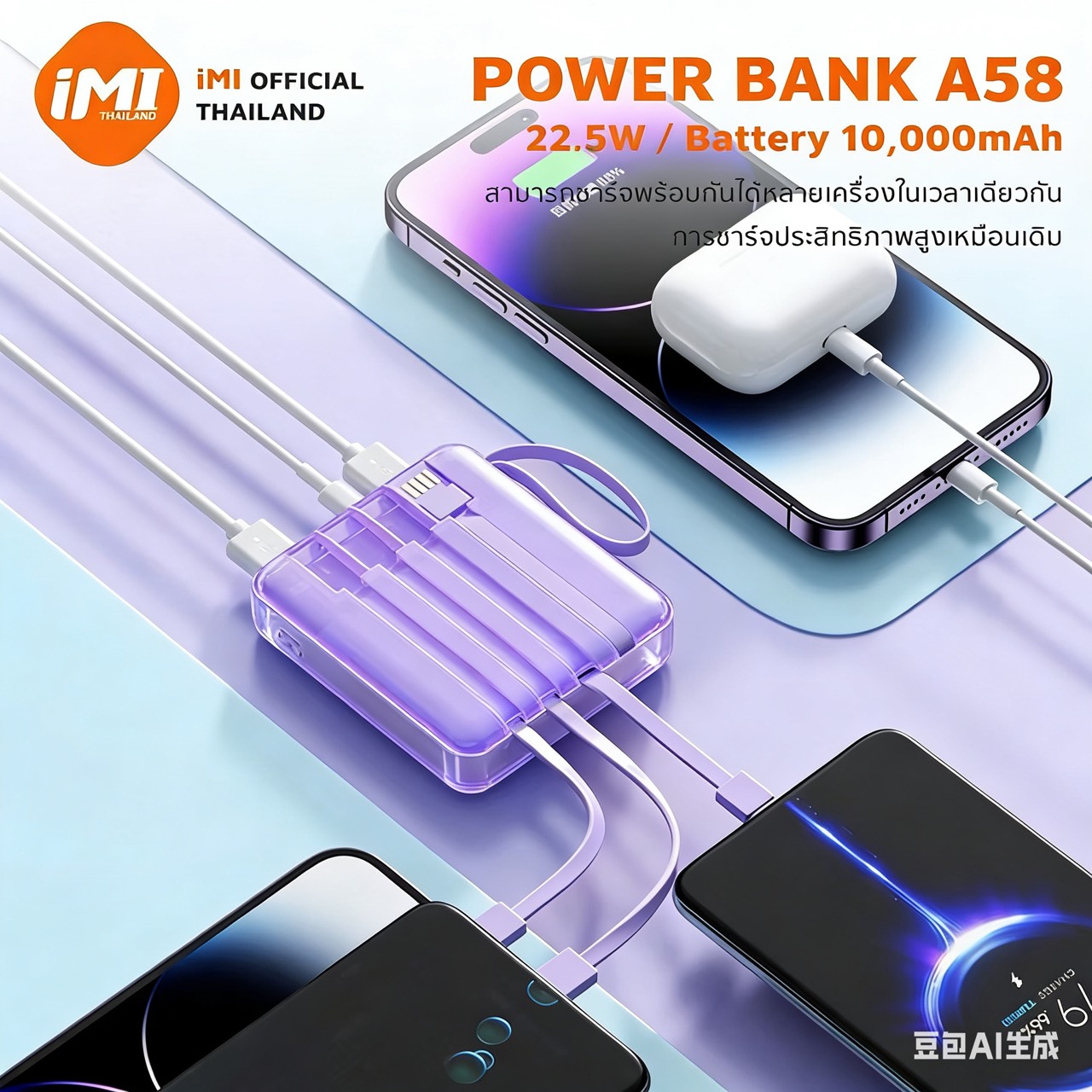 iMI power bank 10000mAh ชาร์จเร็ว22.5W มีสายชาร์จในตัว พาวเวอร์แบงค์ ...