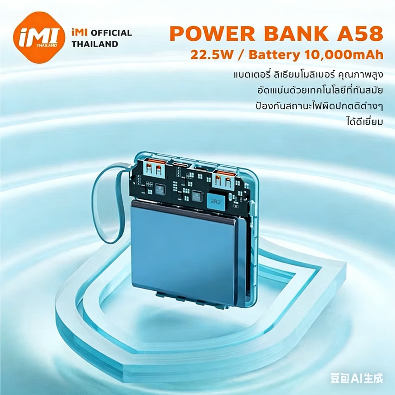 iMI power bank 10000mAh ชาร์จเร็ว22.5W มีสายชาร์จในตัว พาวเวอร์แบงค์ ...
