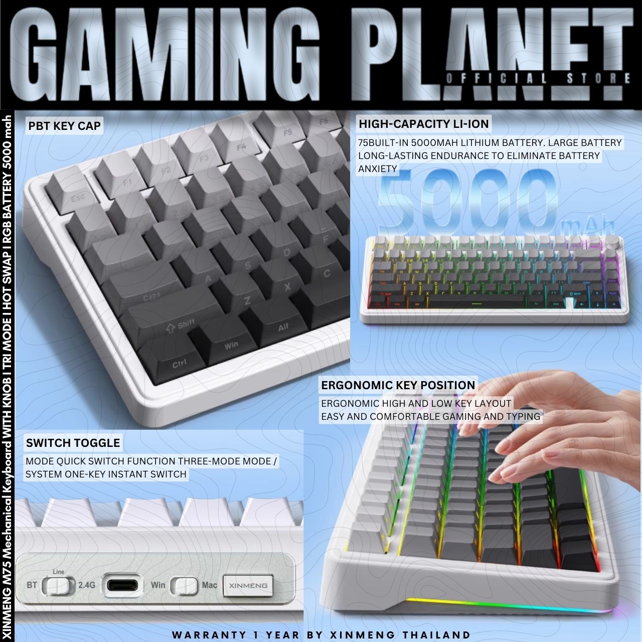 คีย์บอร์ดเกมมิ่ง XINMENG M75 | Mechanical 75% | Hot-Swap | RGB | Knob ...