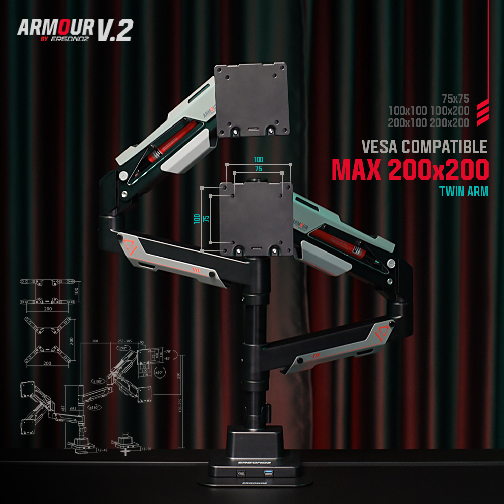 ERGONOZ แขนจับจอ ขาตั้งจอคอมพิวเตอร์ Monitor Arm รุ่น ARMOUR สำหรับหน้า ...