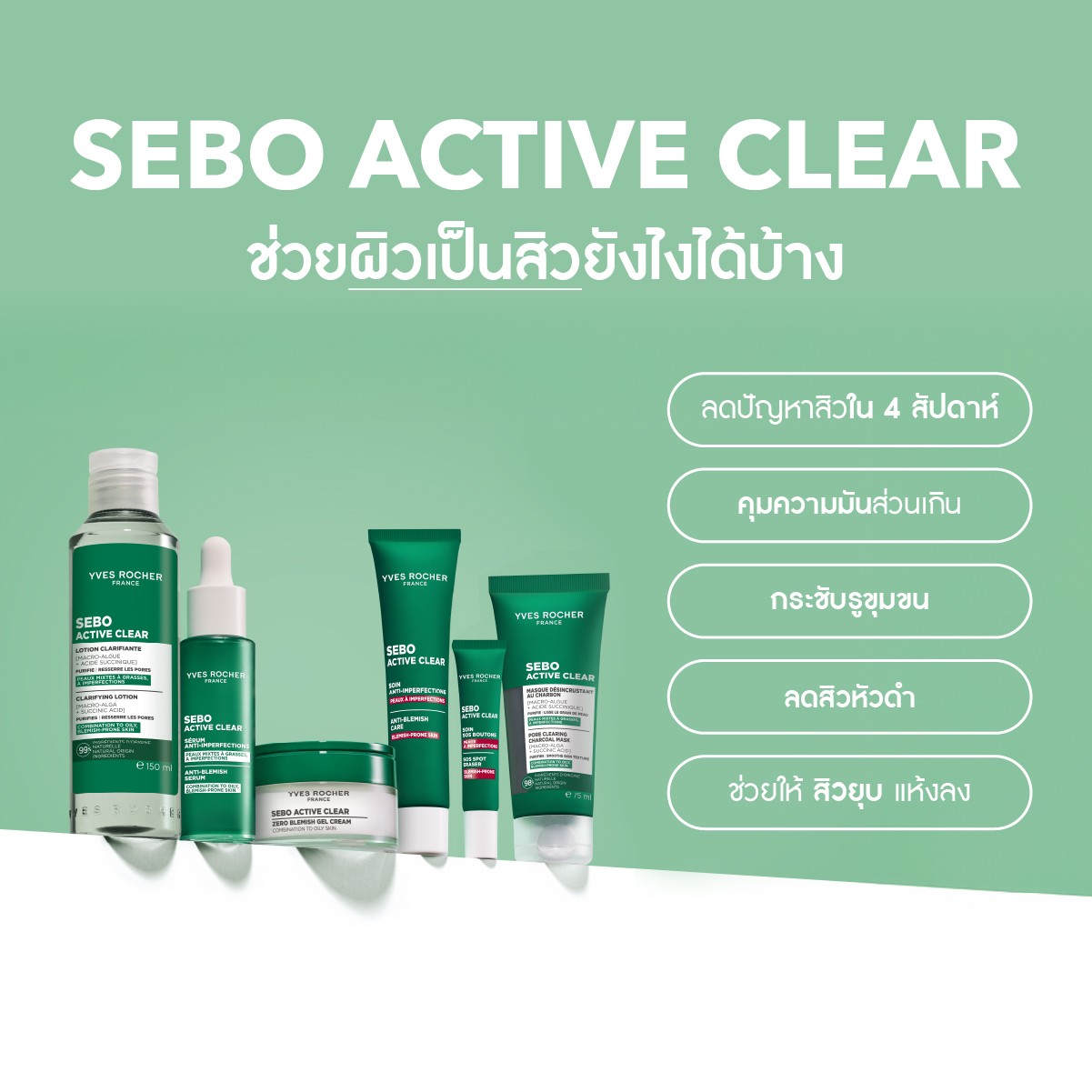 อีฟ โรเช Yves Rocher Sebo Active Clear Anti-Blemish Serum 30 ml เซรั่ม ...