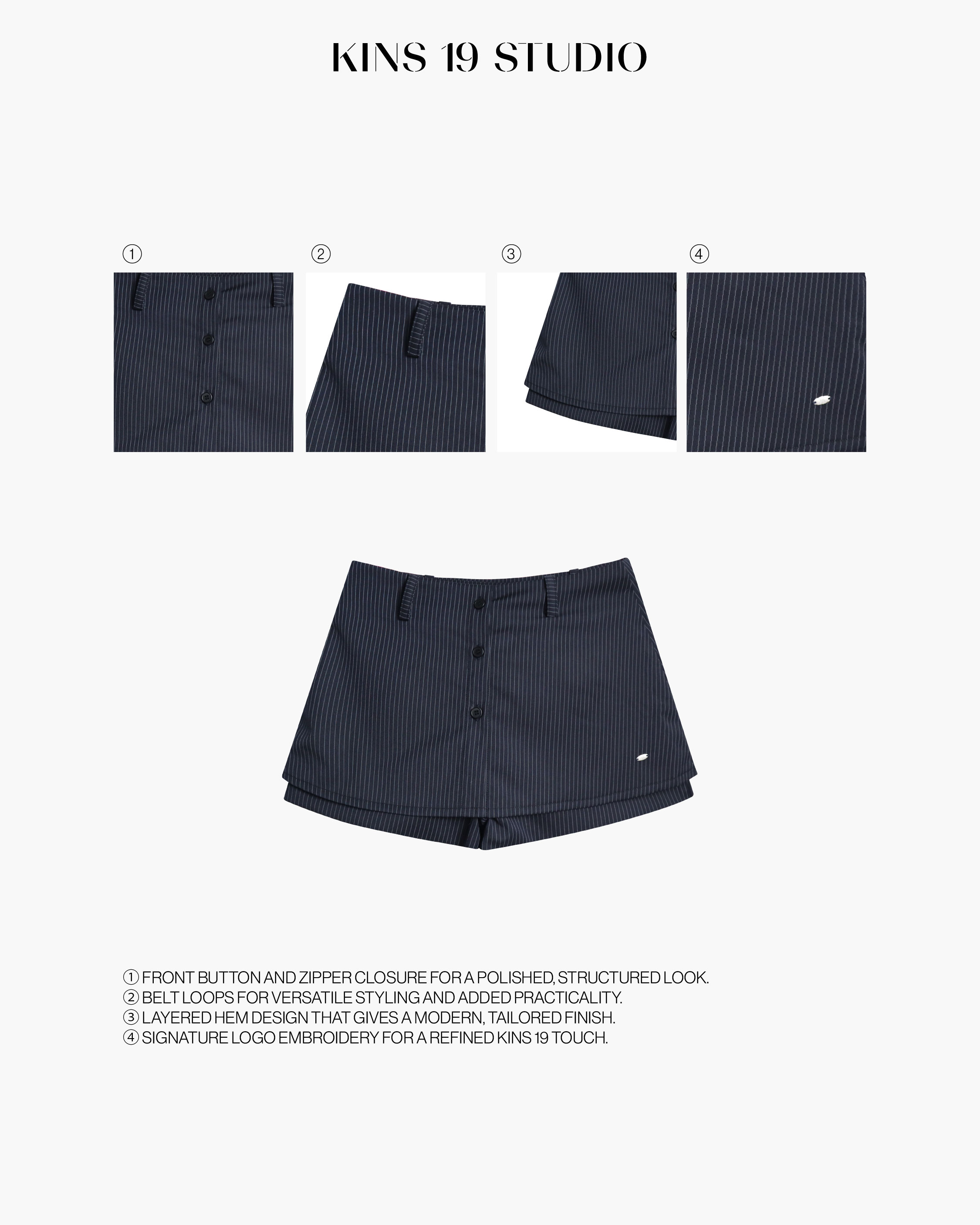 KINS 19 STUDIO | LAYERED PINSTRIPE SKORT กระโปรงกางเกงคินส์ [K016 ...