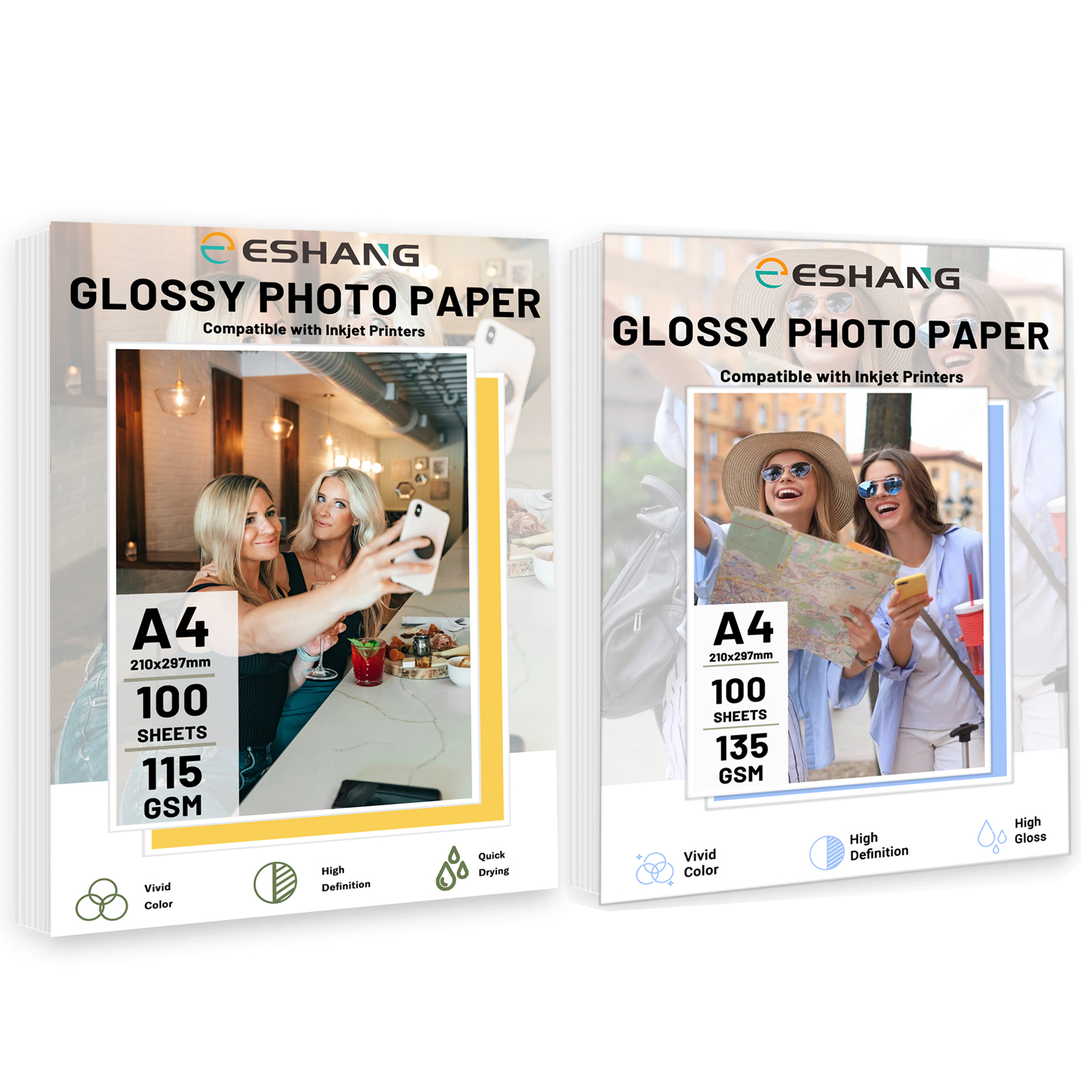 100 Sheets A4 Glossy Single-Sided Photo Paper 115/135gsm for Inkjet ...