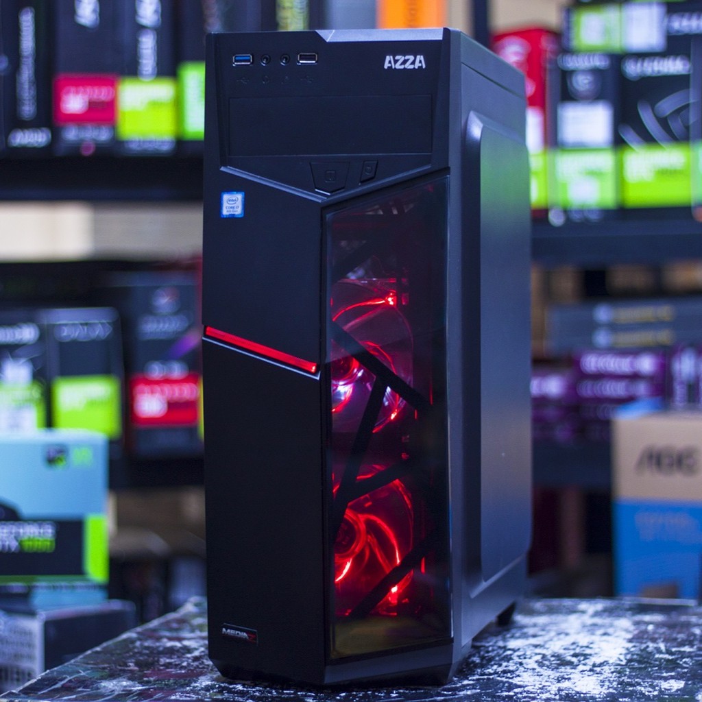 AZZA Golem ATX Red กระจกนิรภัย เย็น รับการ์ดจอ3พัดลม มีช่องdvd 5.25" Media Z Case CSAZ-221 ...