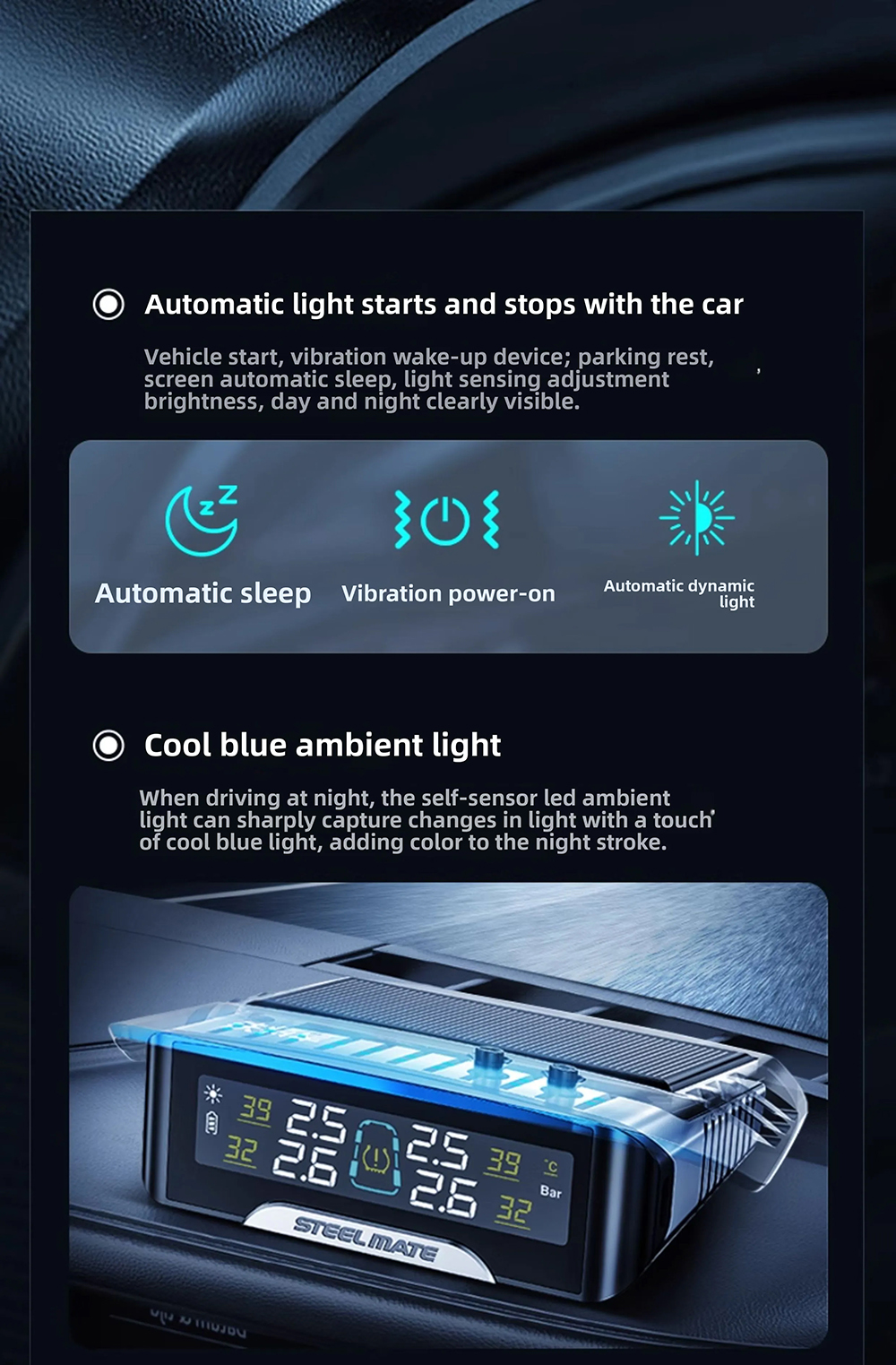 STEELMATE Car TPMS PSI / BAR external sensor เครื่องวัดลมยางไร้สาย ...