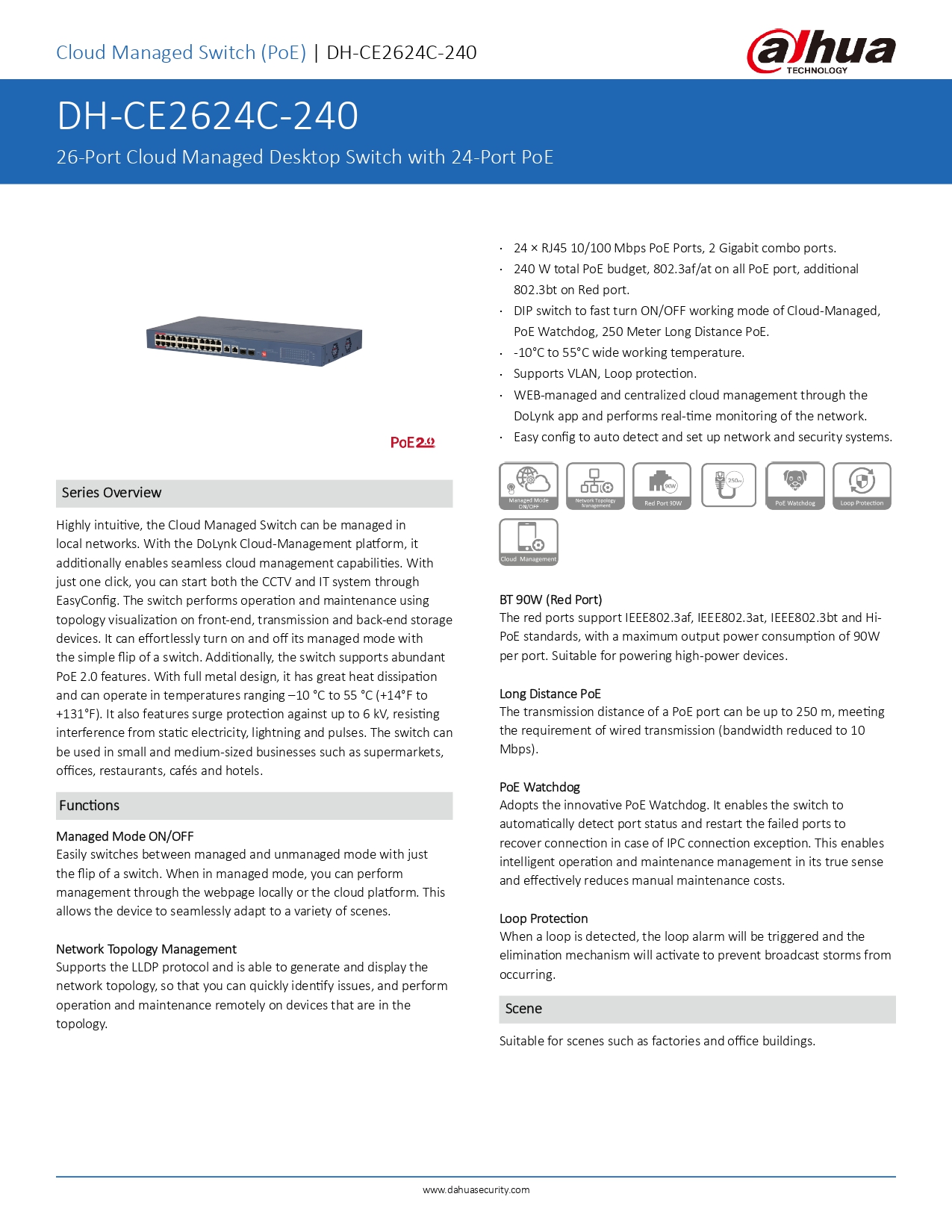 DAHUA DH-CE2624C-240 : 26-Port Cloud Managed Desktop Switch with 24 ...