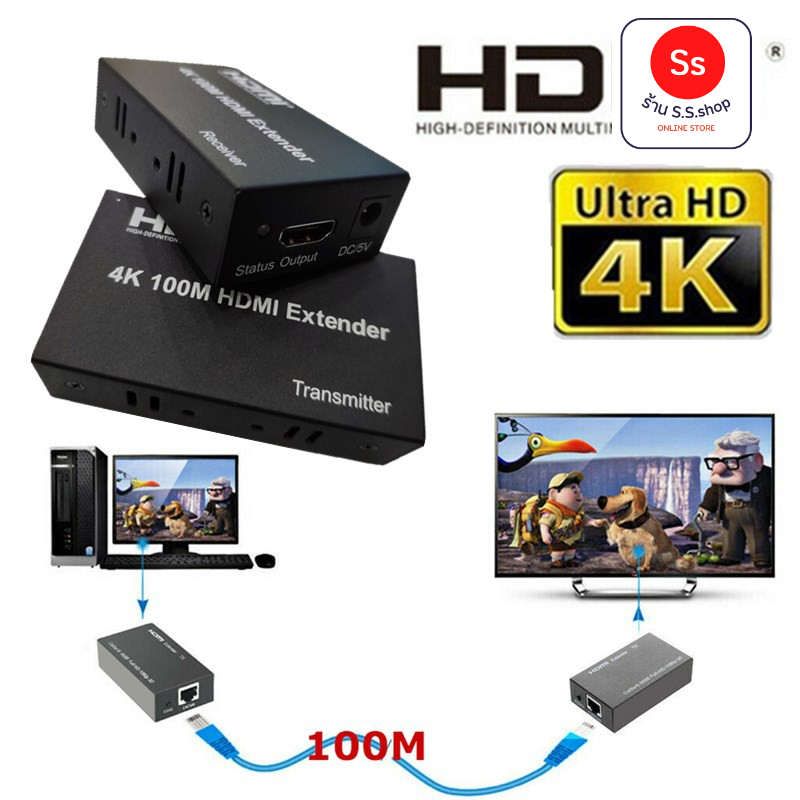 4K HDMI Extender 100M Port LAN RJ45 Network Cable Extender Over by Cat ...