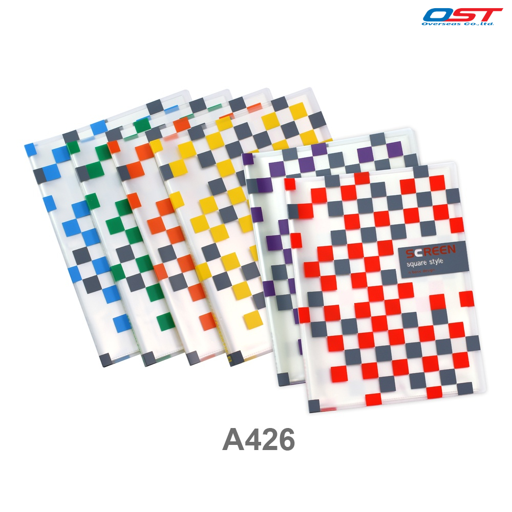 แฟ้มใส่เอกสาร แฟ้มสะสมผลงาน แฟ้มโชว์ ขนาด A4 20ช่อง (รุ่น Screen Square Style) ลายตารางสีสด ...
