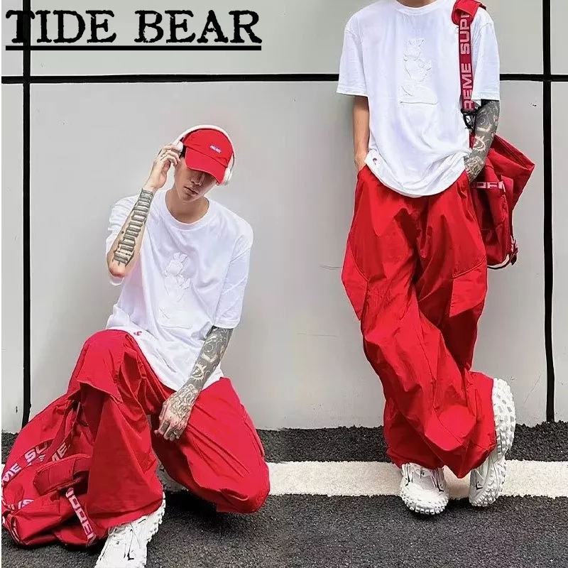 TIDE BEAR กางเกงผู้ชาย อเมริกันเรโทรถนน เหมาะสำหรับการสวมใส่เครื่องมือ ...
