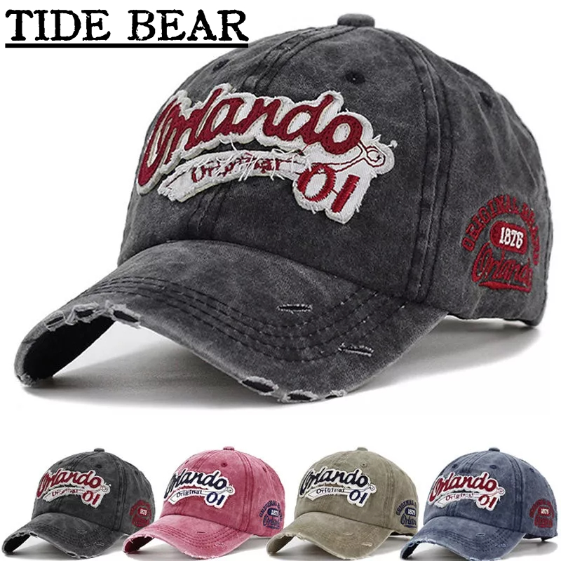 TIDE BEAR หมวกผู้ชายย้อนยุค จดหมายหญิงใหญ่หัวเส้นรอบวงหลุมเบสบอลคาวบอย ...