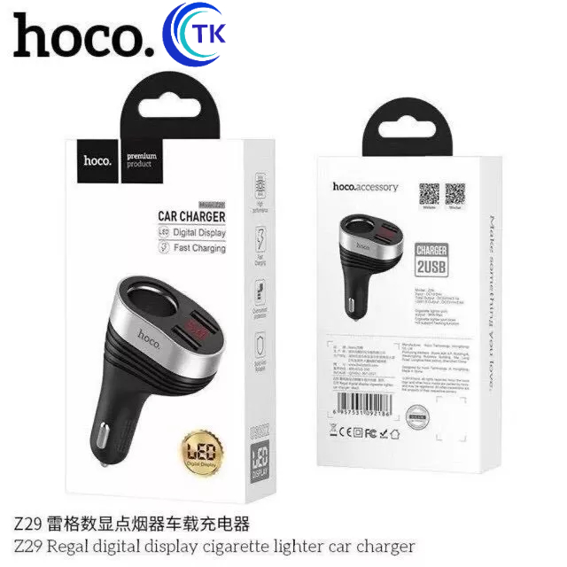 Hoco Z29 ที่ชาร์จในรถ 3.1A Max ที่ชาร์จเสียบที่จุดบุหรี่ Car Charger Regal Digital Display Dual ...