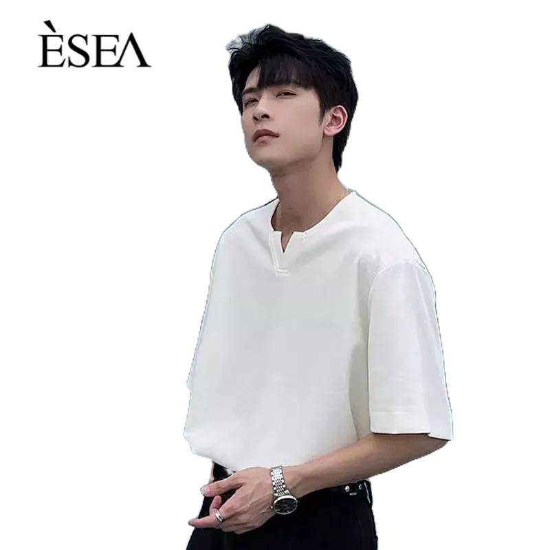 ESEA ผู้ชายแขนสั้นระดับไฮเอนด์หลวมสีทึบทุกการแข่งขันแฟชั่นสบาย ๆ เสื้อ ...