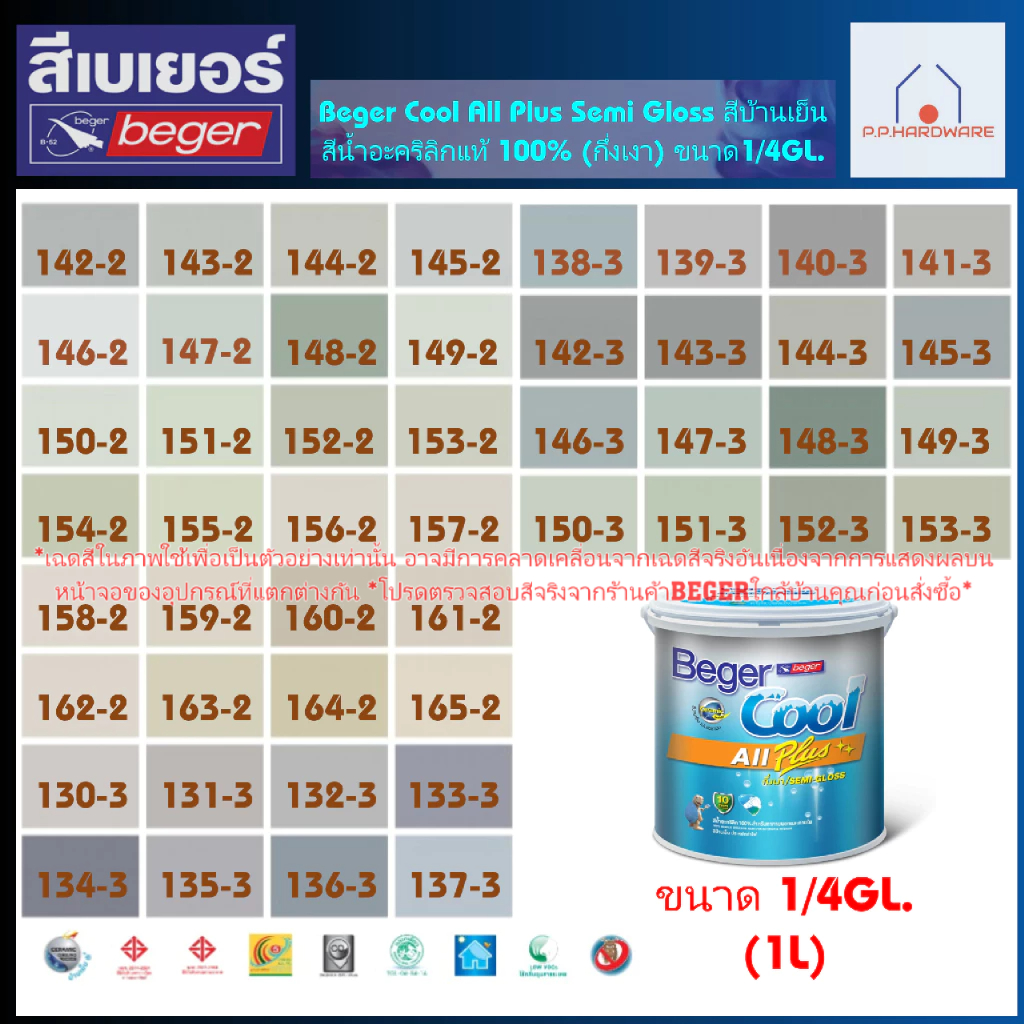 Beger สีภายนอก+ภายใน สีทาบ้าน สีน้ำอะคริลิก สีบ้านเย็น กึ่งเงา Beger ...