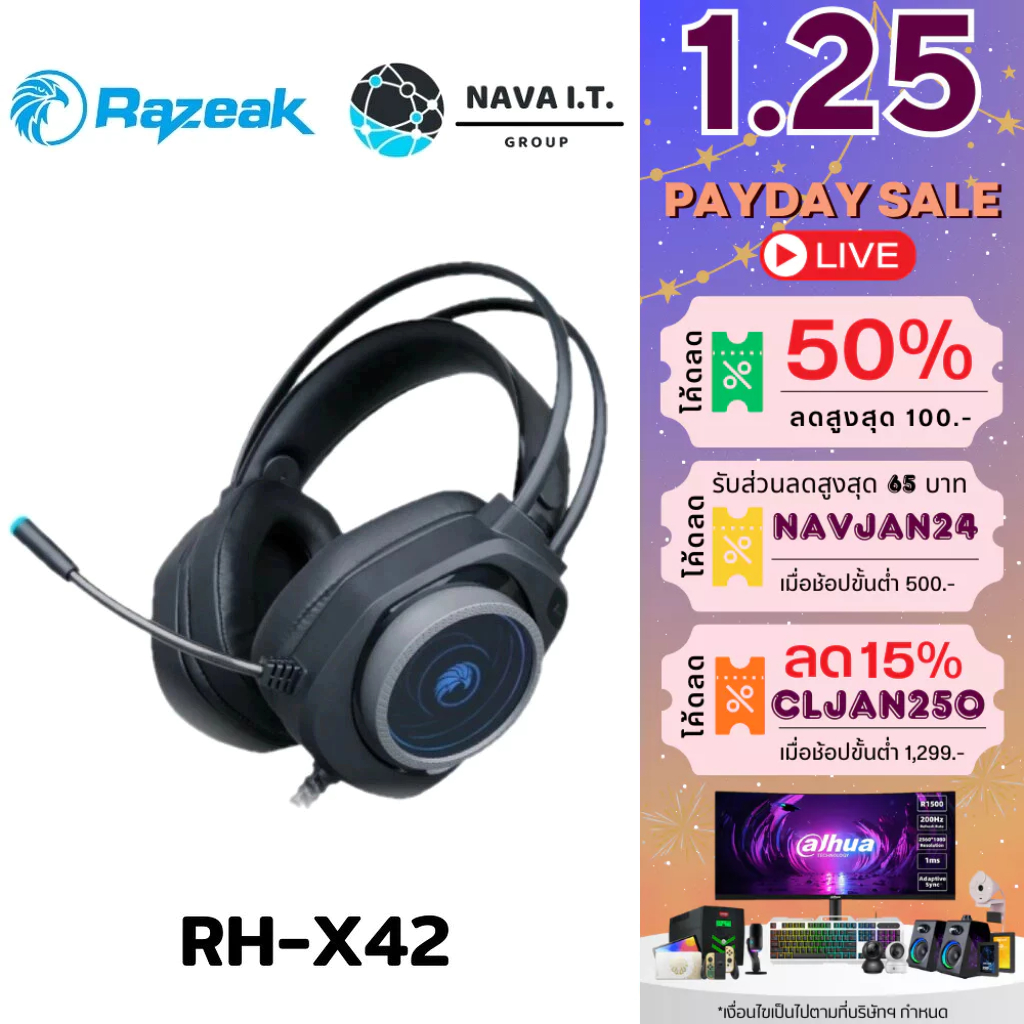 ⚡️กรุงเทพฯด่วน1ชั่วโมง⚡️ RAZEAK RH-X42 GUJLAGAS 7.1 SURROUND SOUND RGB ...