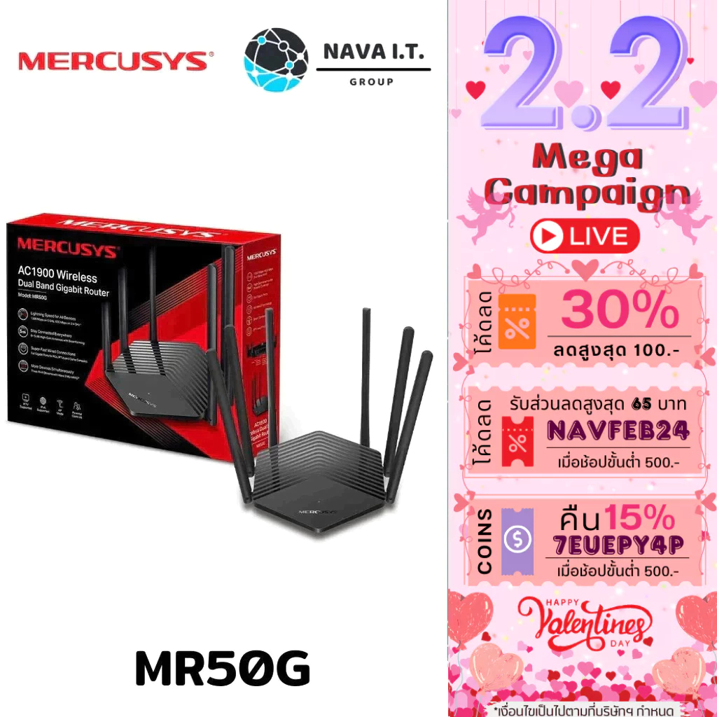 สินค้ากล่องชำรุด MERCUSYS MR50G AC1900 WIRELESS ROUTER (ไม่รองรับการใส่ ...