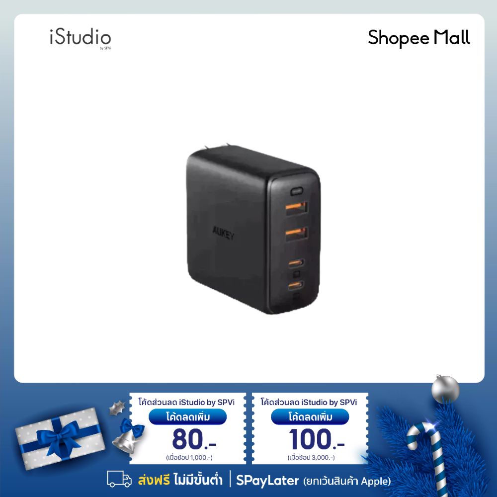 AUKEY PA-B7 OMNIA MIX4 100W PD WALL CHARGER WITH GANPOWER TECH , BLACK | Shopee Thailand