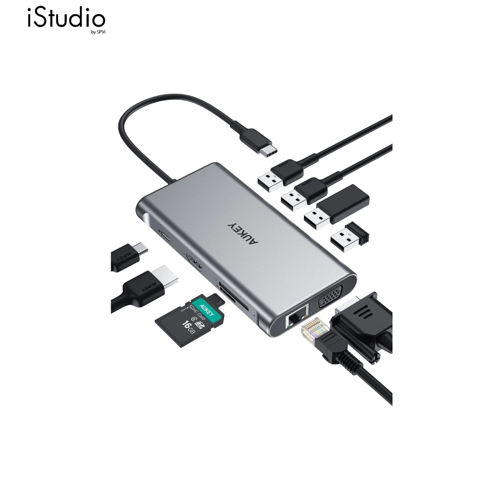 AUKEY CB-C89 10-IN-1 USB C HUB WITH 100W PD, ETHERNET, 4K HDMI,VGA,2 ...