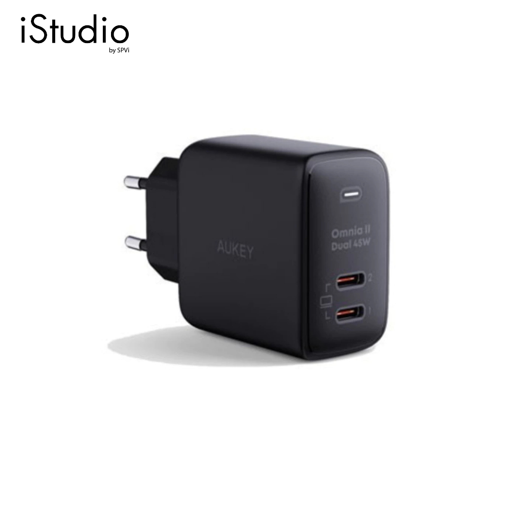 AUKEY PA-B4T OMNIA II DUO 45W 2PORT PD CHARGER WITH GAN POWER TECH BLACK (ขากลม) | Shopee Thailand