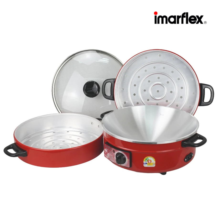 IMARFLEX_1 กระทะไฟฟ้าอลูมิเนียม ฝาแก้ว ซึ้ง 2 ชั้น ขนาด 3 ลิตร MP-18 | Shopee Thailand